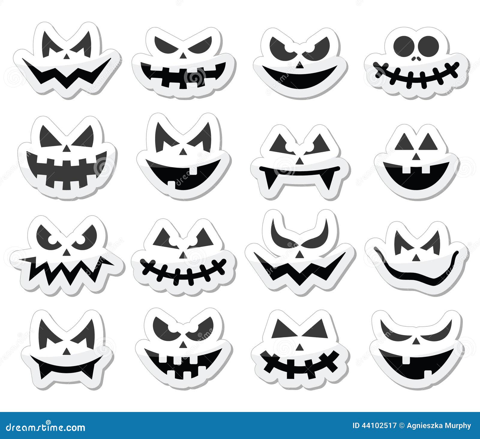 Scary Halloween Pumpkin Faces Icons Set Stock Illustration ...