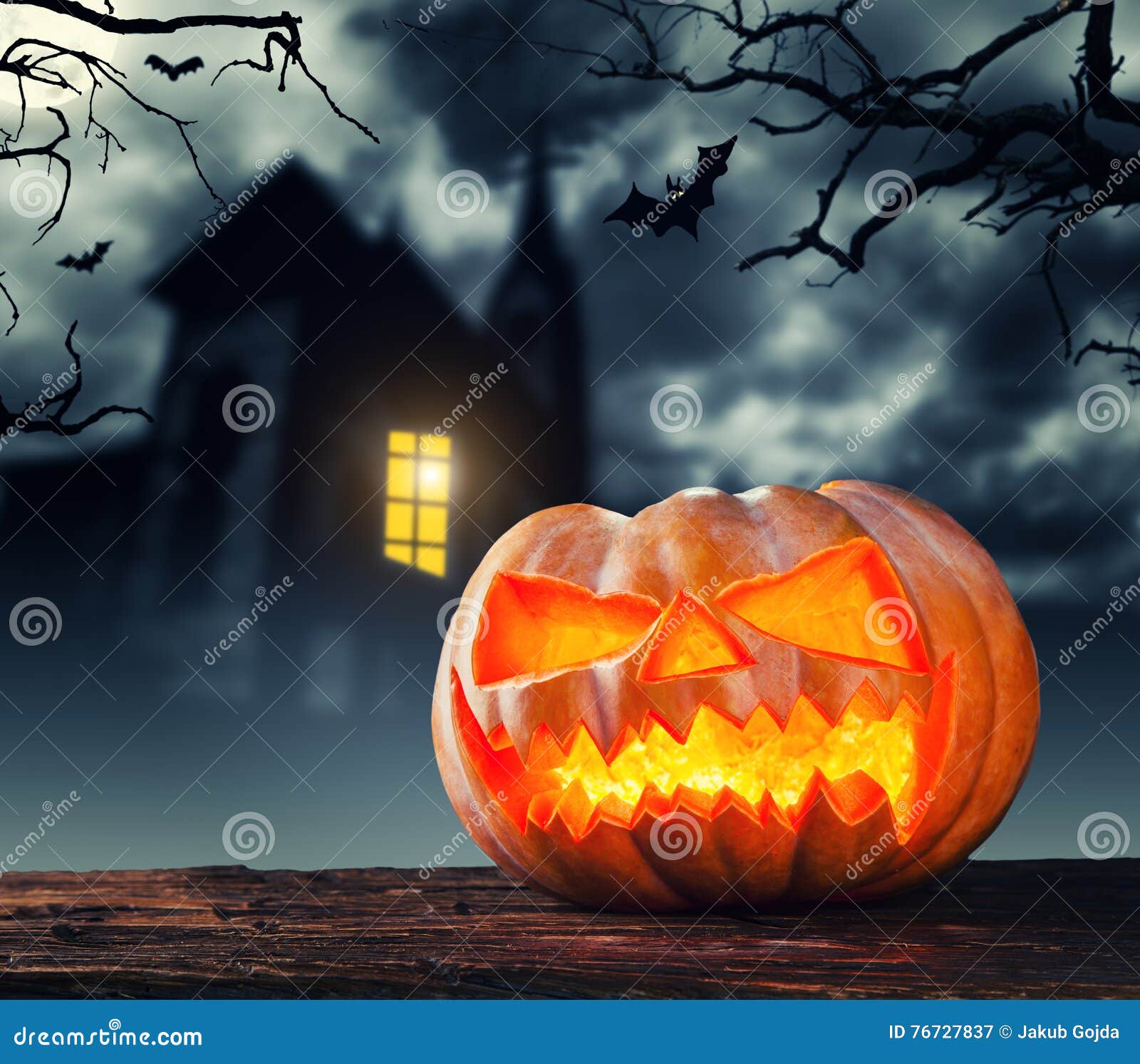 Scary Halloween Pumpkin with Horror Background Stock Image - Image of ...