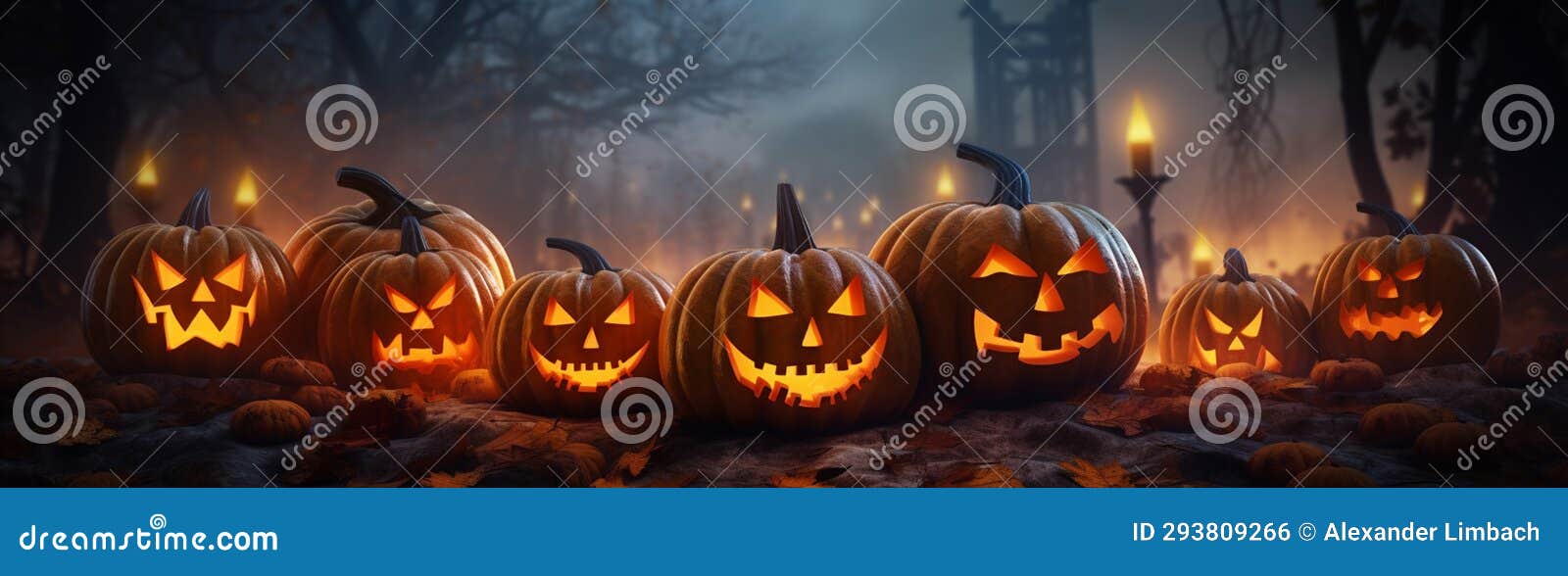 Scary Halloween Pumpkins Night Header Stock Illustration - Illustration ...