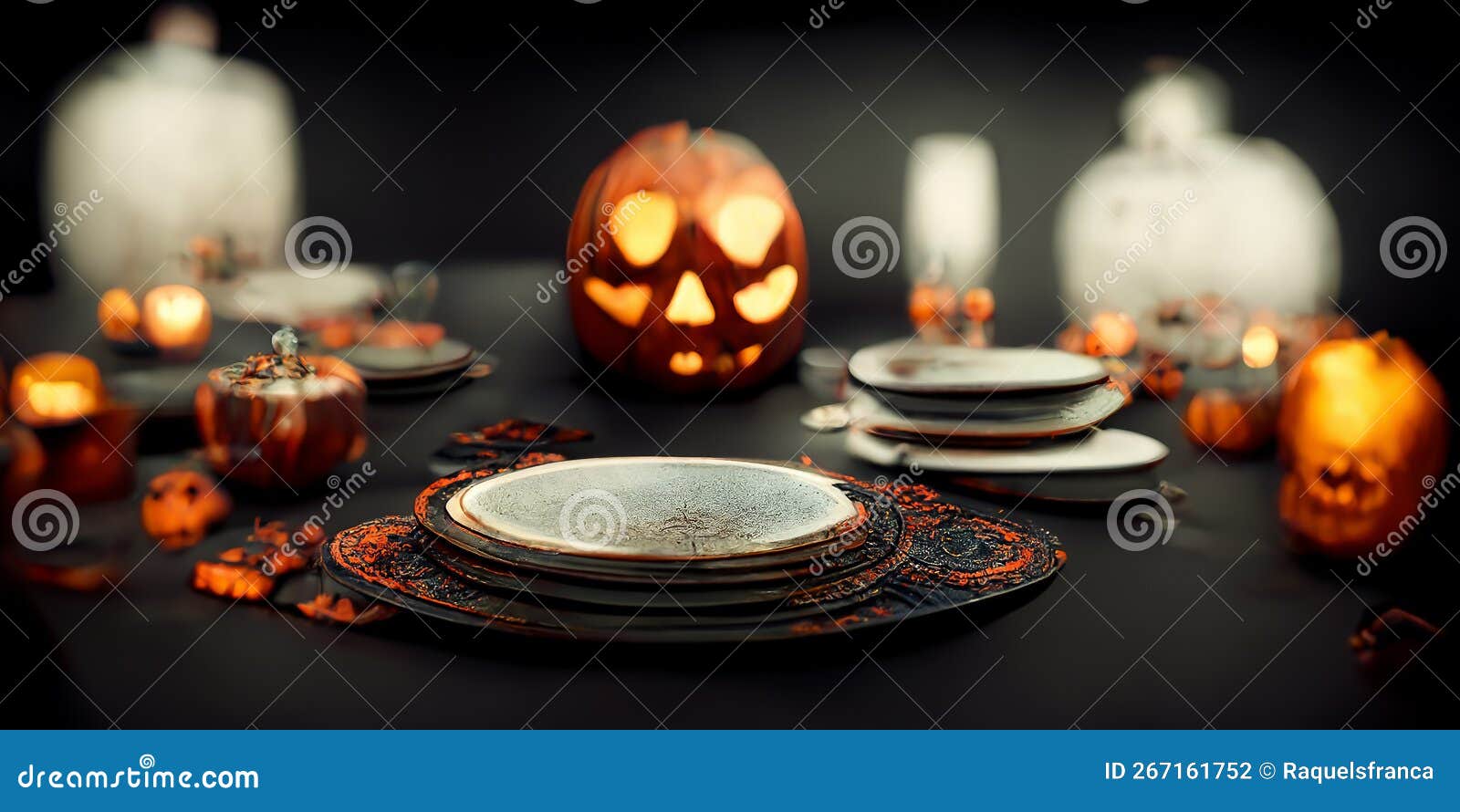 Scary halloween table set stock illustration. Illustration of monster ...
