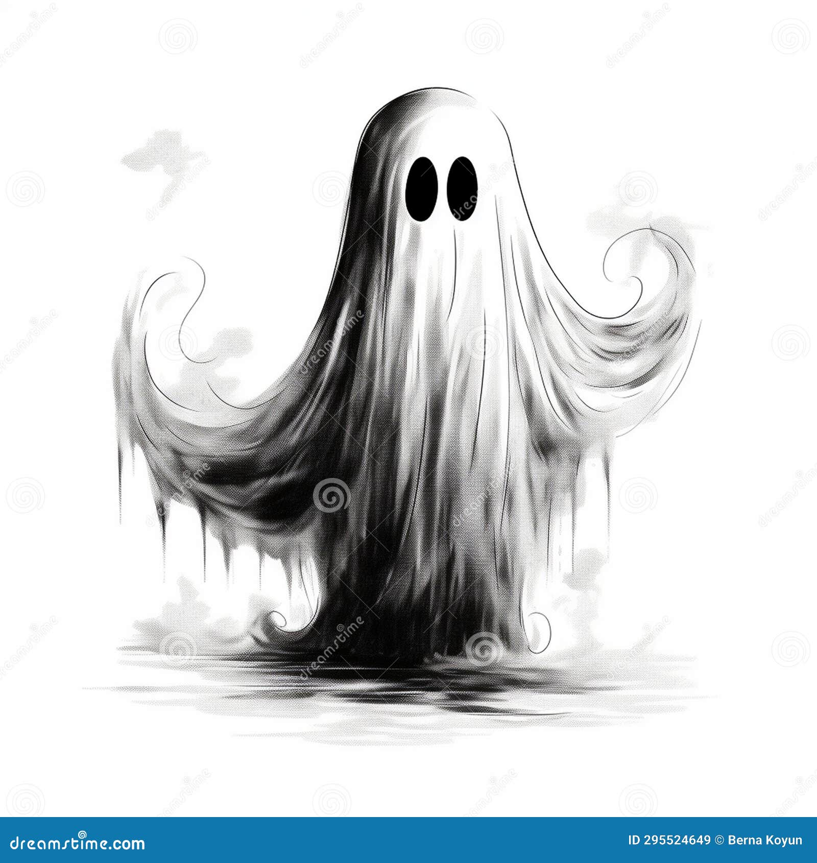 Scary Hand-Drawn Cartoon Ghost Stock Illustration - Illustration of ...