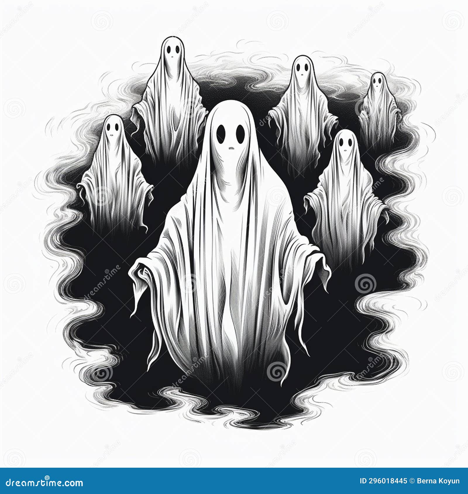 Scary Hand-Drawn Ghost Clipart Pack Stock Illustration - Illustration ...
