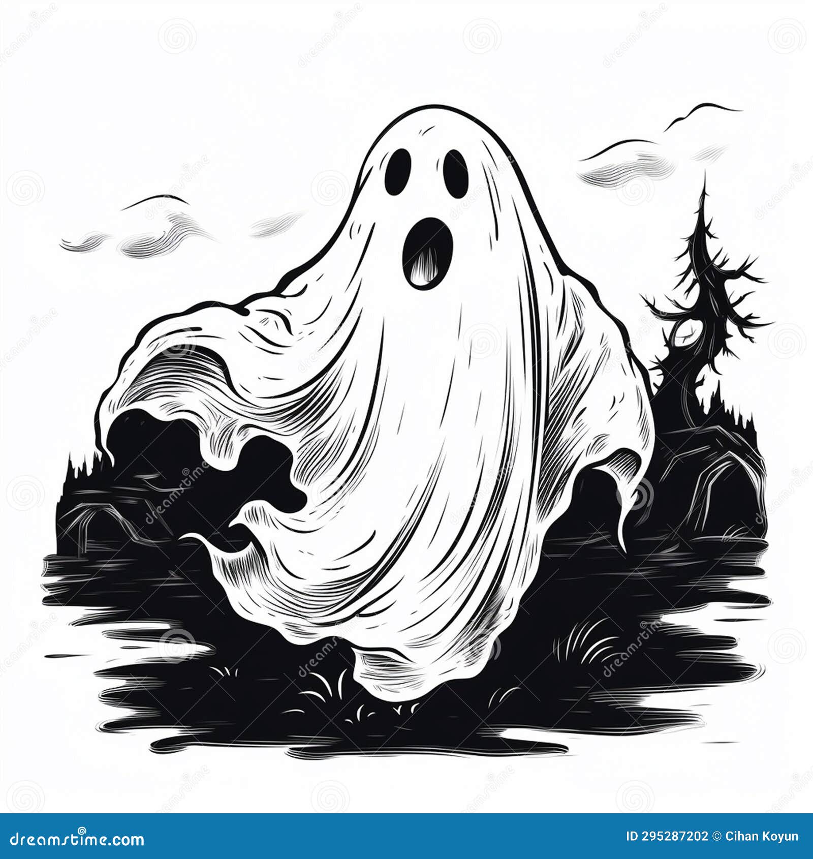 Scary Hand-Drawn Wraith stock illustration. Illustration of character ...