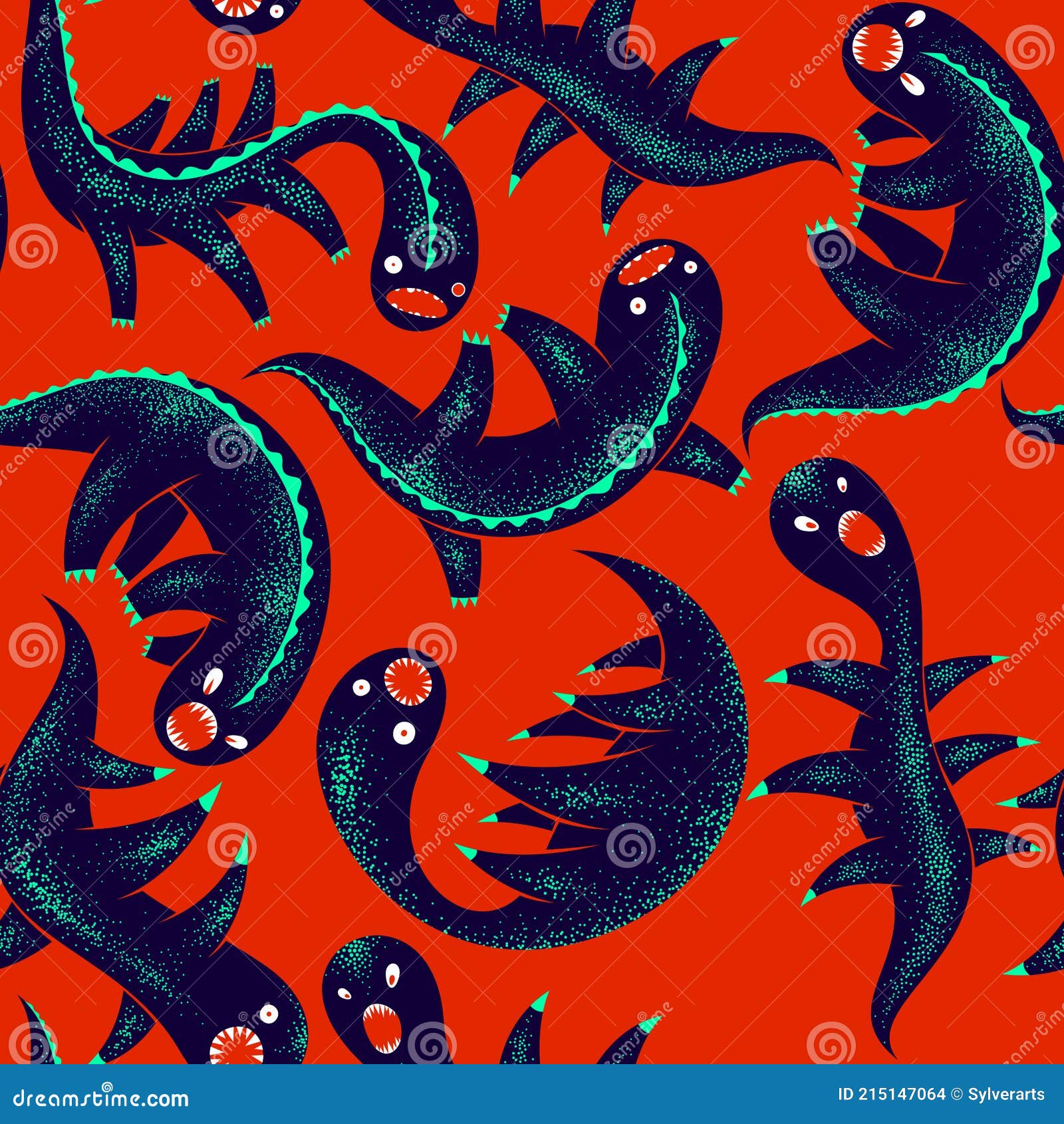 Scary Horror Monsters Seamless Vector Textile Pattern, Beasts Creatures ...