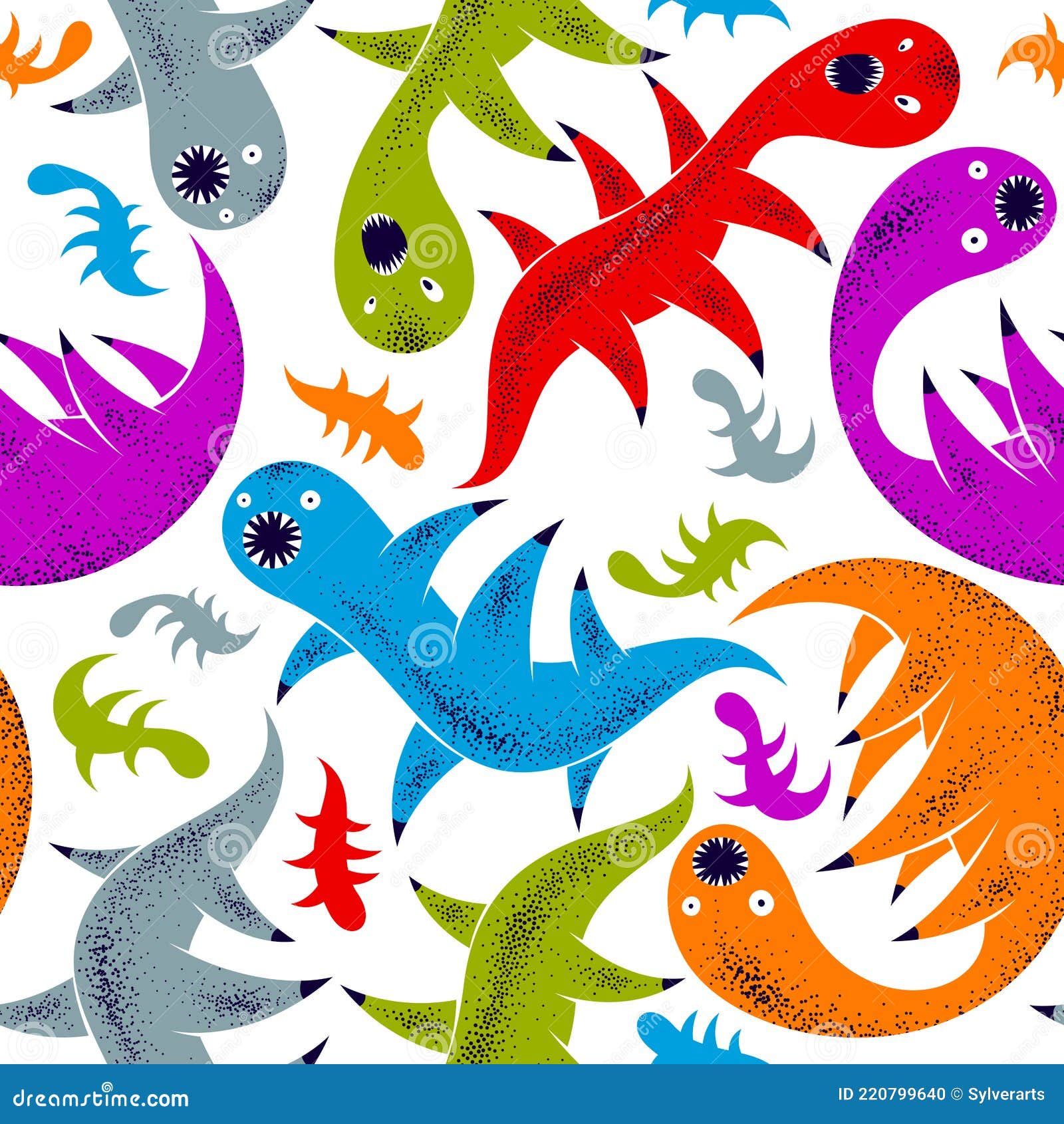 Scary Horror Monsters Seamless Vector Textile Pattern, Beasts Creatures ...