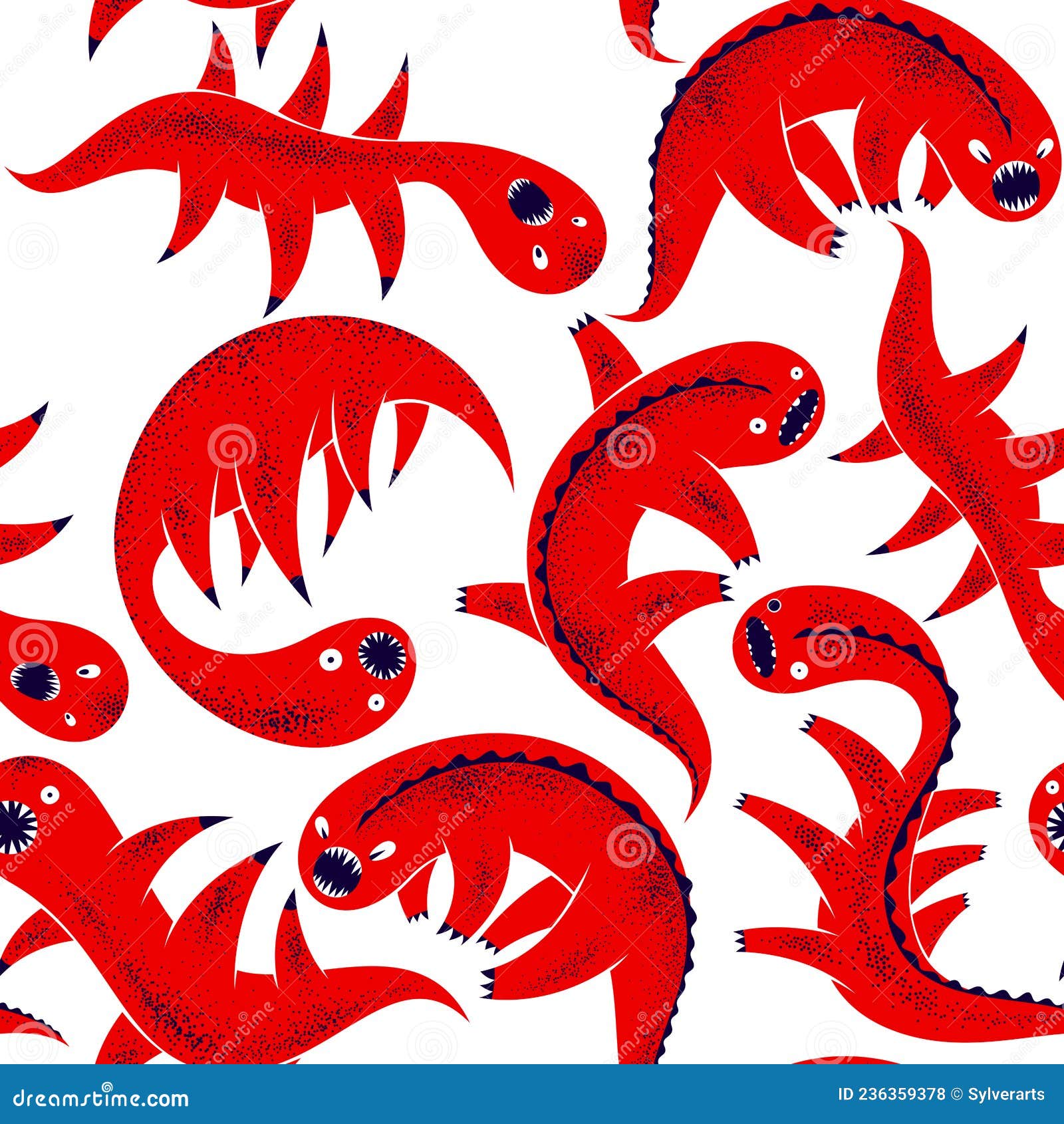 Scary Horror Monsters Seamless Vector Textile Pattern, Beasts Creatures ...