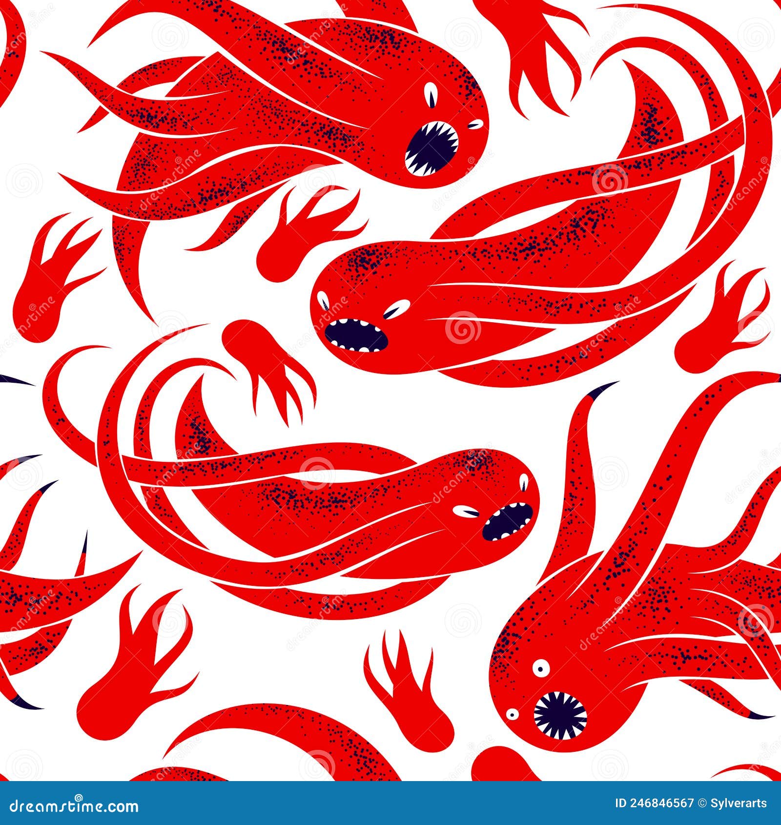 Scary Horror Monsters Seamless Vector Textile Pattern, Beasts Creatures ...