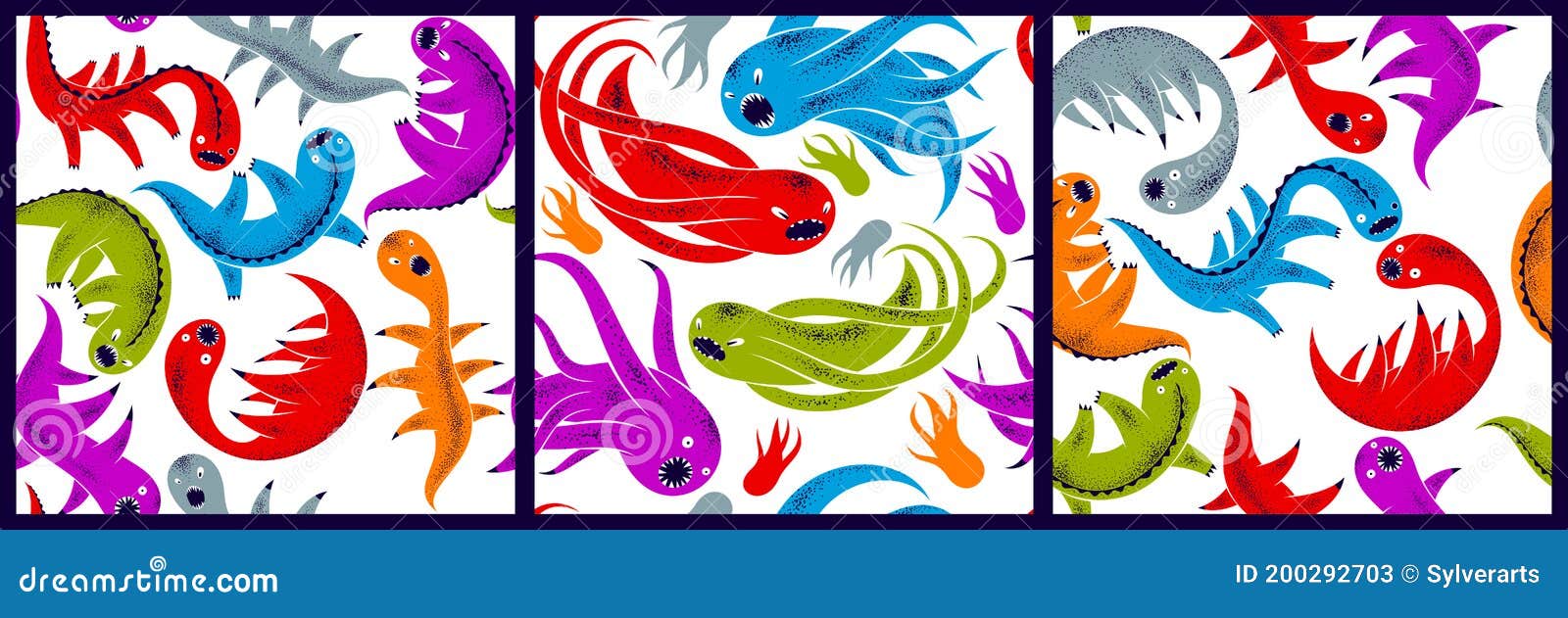 Scary Horror Monsters Seamless Vector Textile Pattern Set, Beasts ...