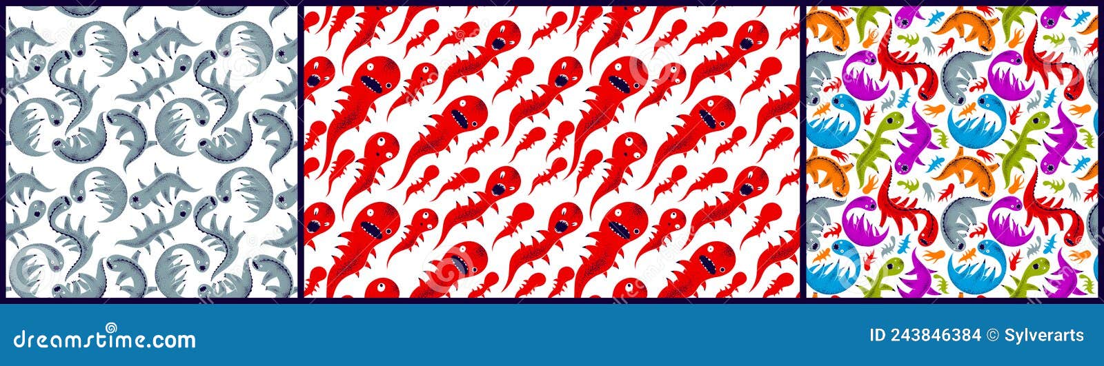 Scary Horror Monsters Seamless Vector Textile Pattern Set, Beasts ...