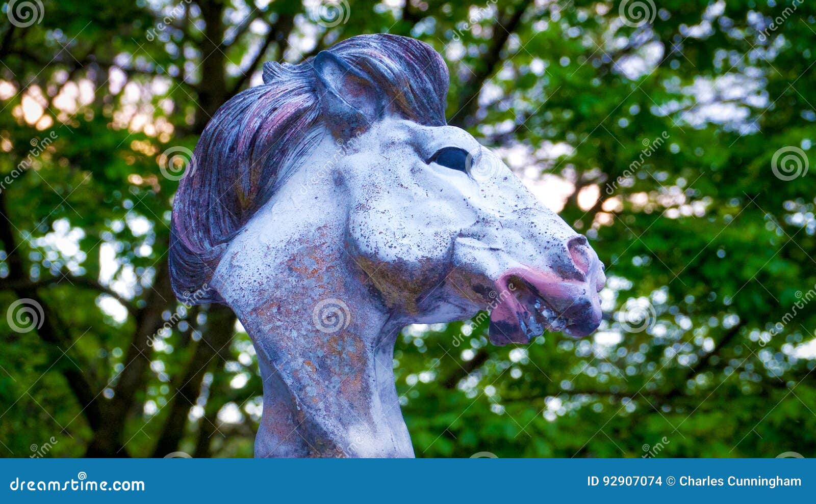 Scary Horse Head Object in Front of Trees. Stock Photo - Image of trees ...
