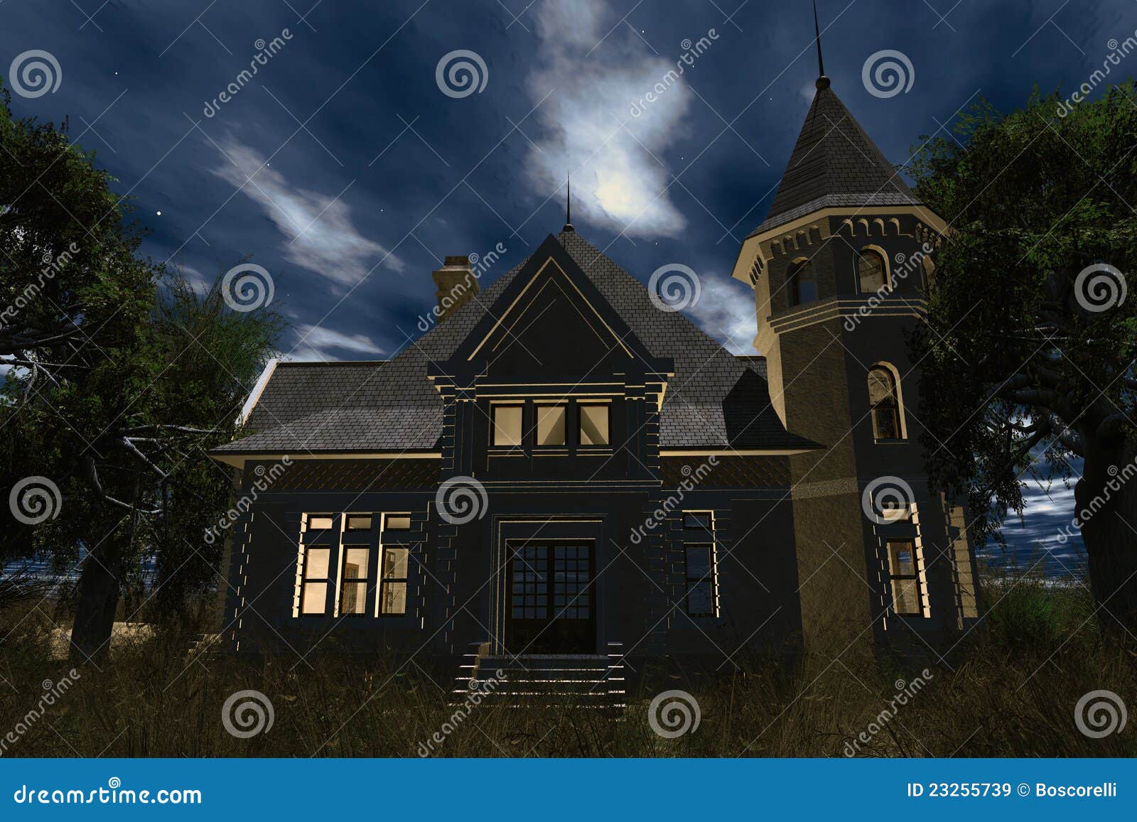 Scary House 3D render stock illustration. Illustration of dark - 23255739