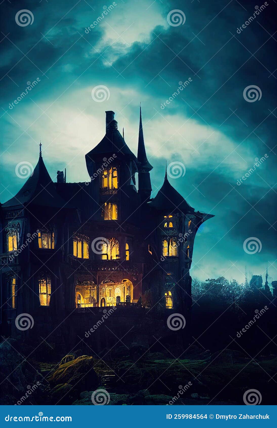 Scary House on Moonlight, Old Gothic Castle Stock Illustration ...