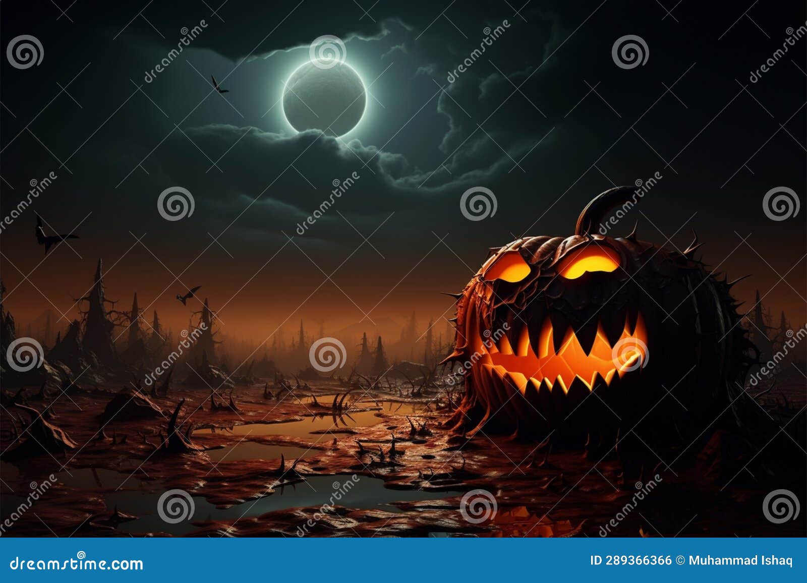 Scary Image Featuring an Eerie Landscape with a Menacing Moon Backdrop ...