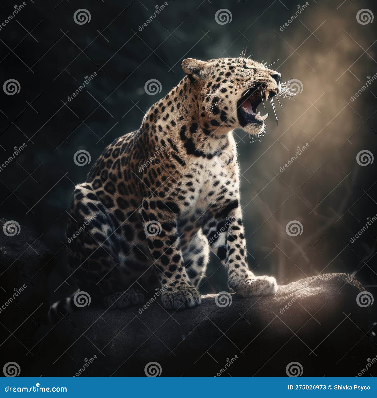 Scary Image of Leopard Roaring on the Rock Image Generative AI Stock ...