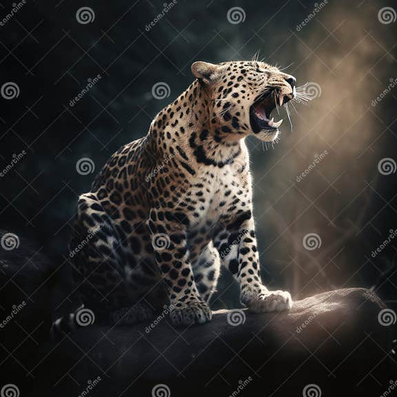 Scary Image of Leopard Roaring on the Rock Image Generative AI Stock ...