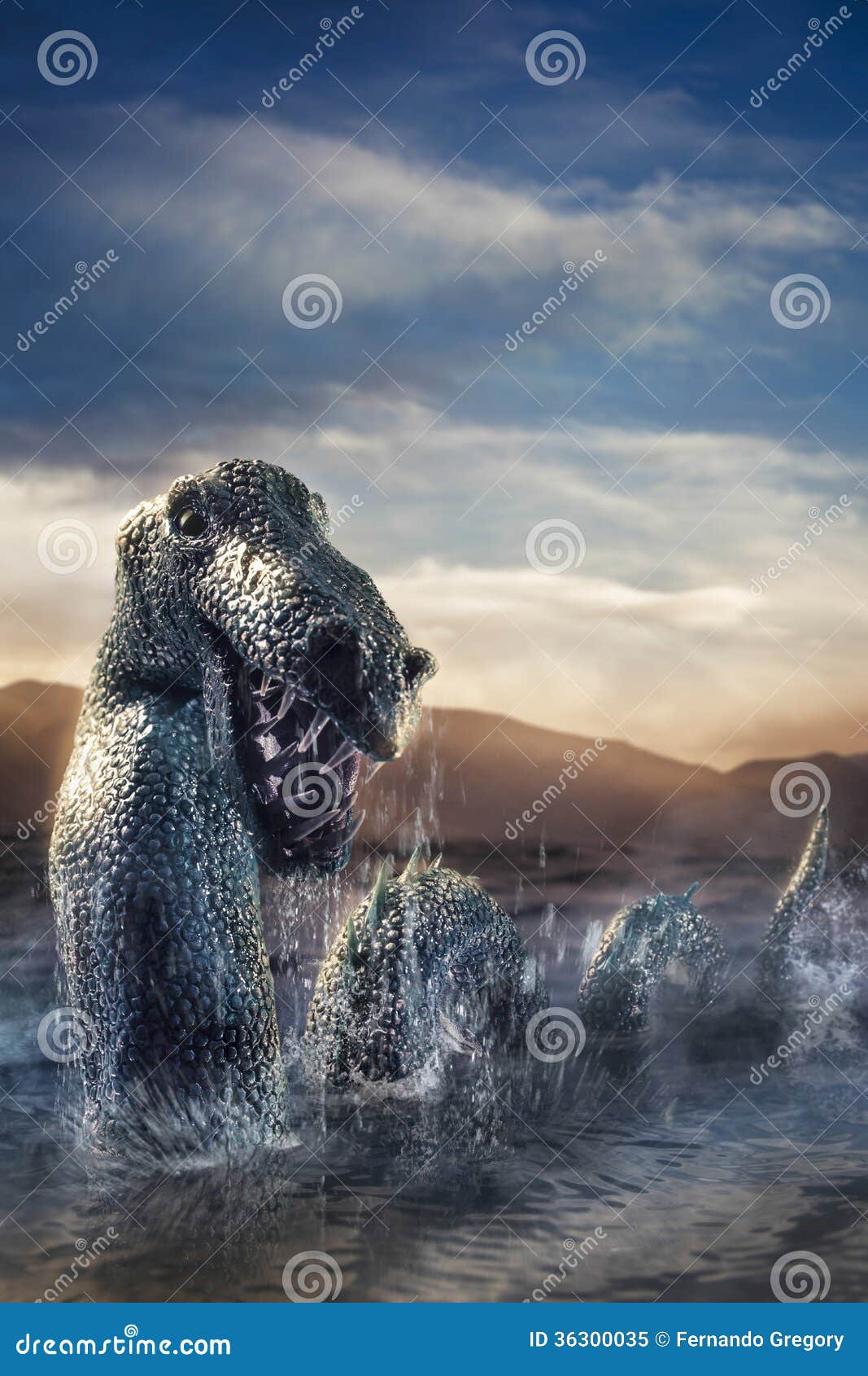 Scary Loch Ness Monster Emerging from Water Stock Image - Image of ...