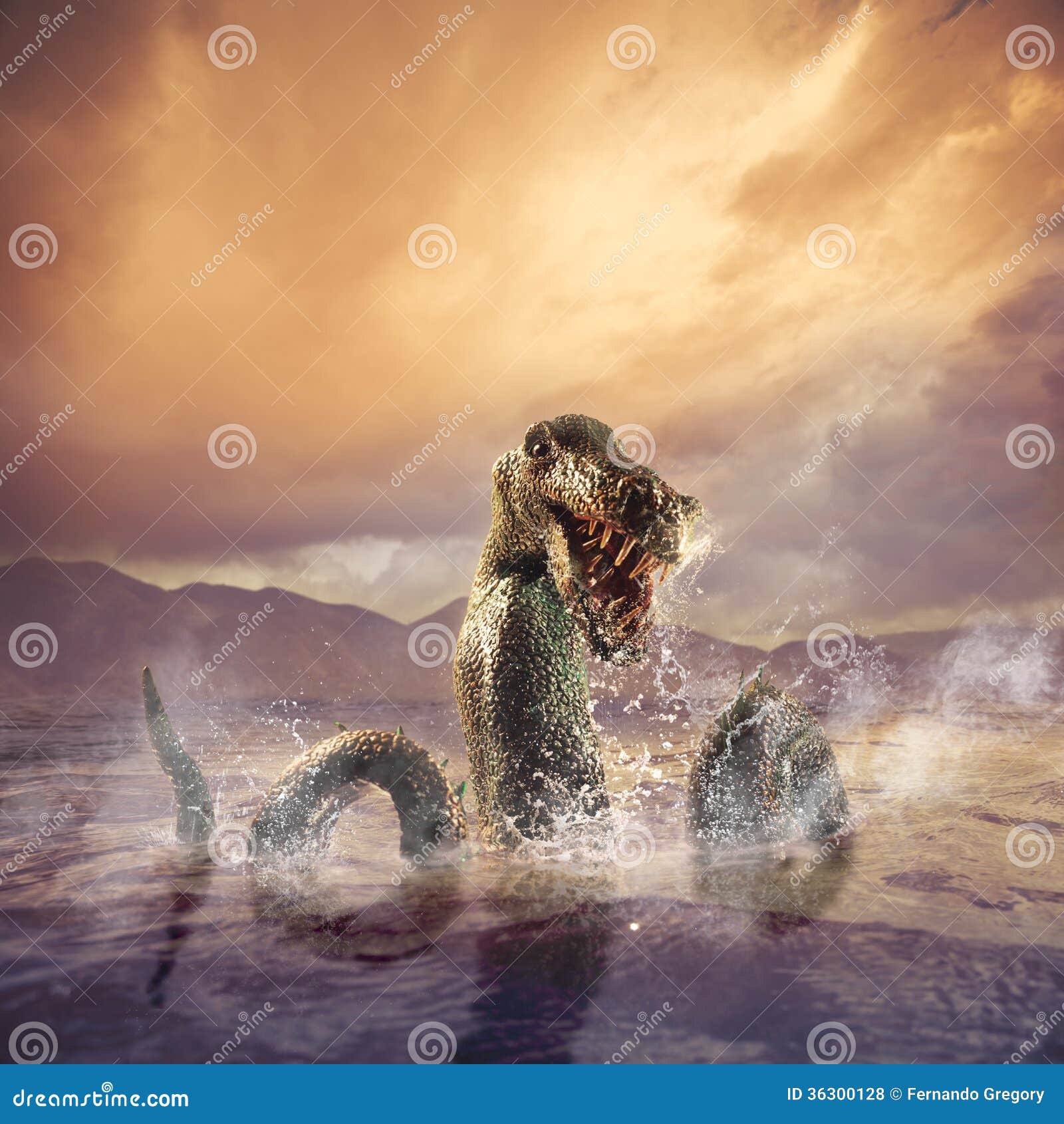Scary Loch Ness Monster Emerging From Water Royalty-Free Stock ...
