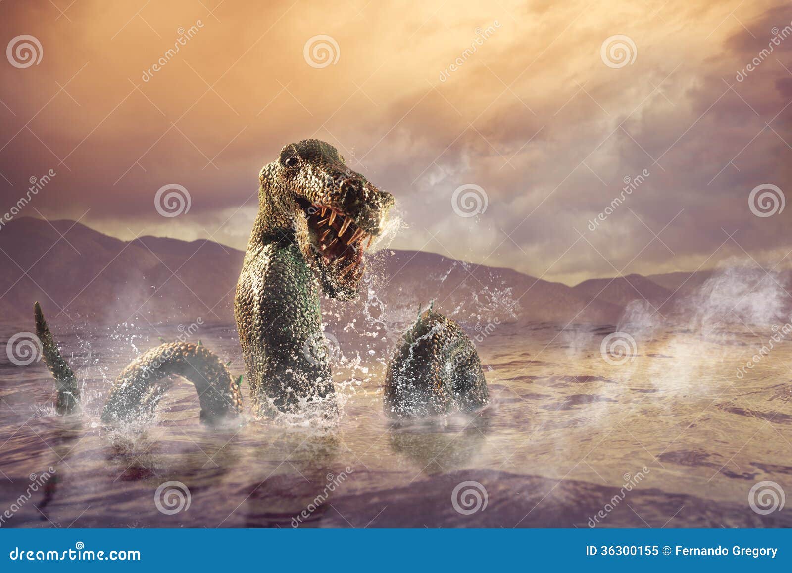 Scary Loch Ness Monster Emerging From Water Royalty-Free Stock ...