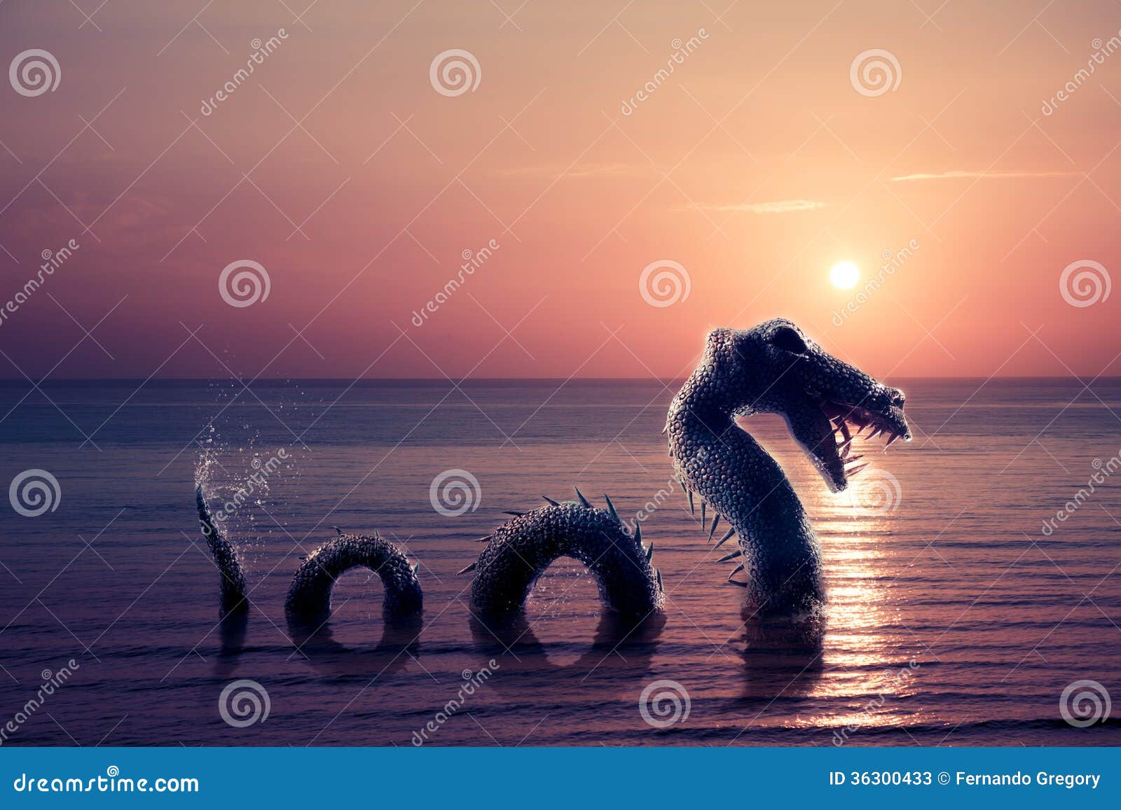 Scary Loch Ness Monster Emerging from Water Stock Image - Image of ...