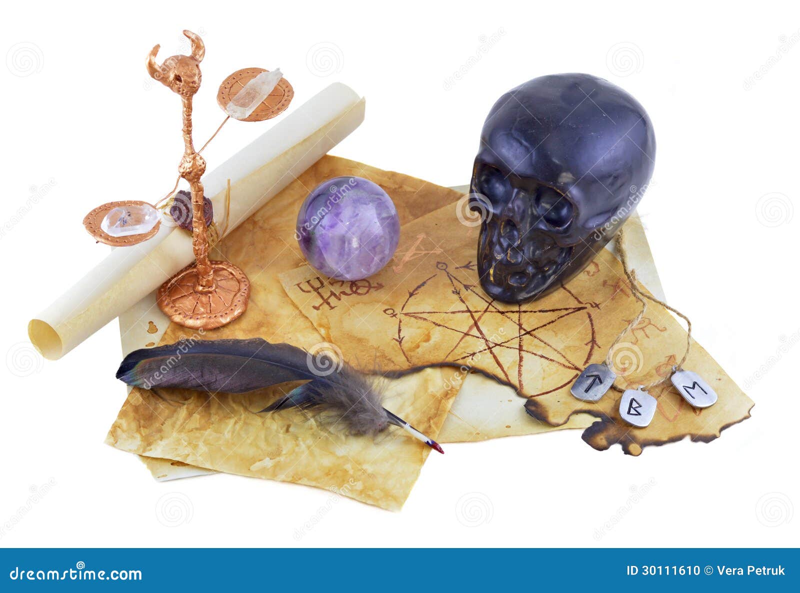 Black Skull with Magic Crystal Stock Photo - Image of ancient, mystic ...