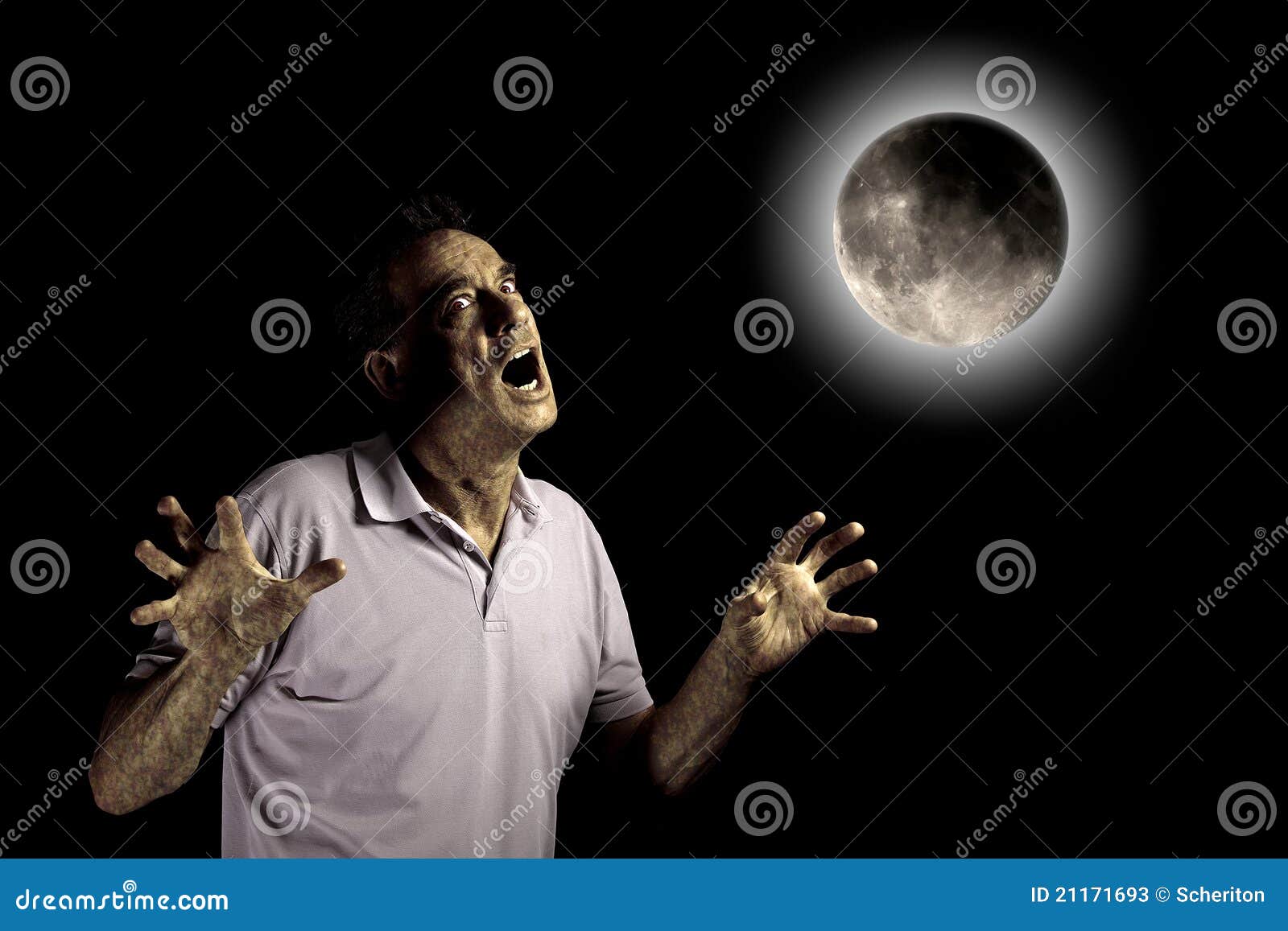 Scary Man Beast Under Moon at Halloween Stock Image - Image of eyes ...