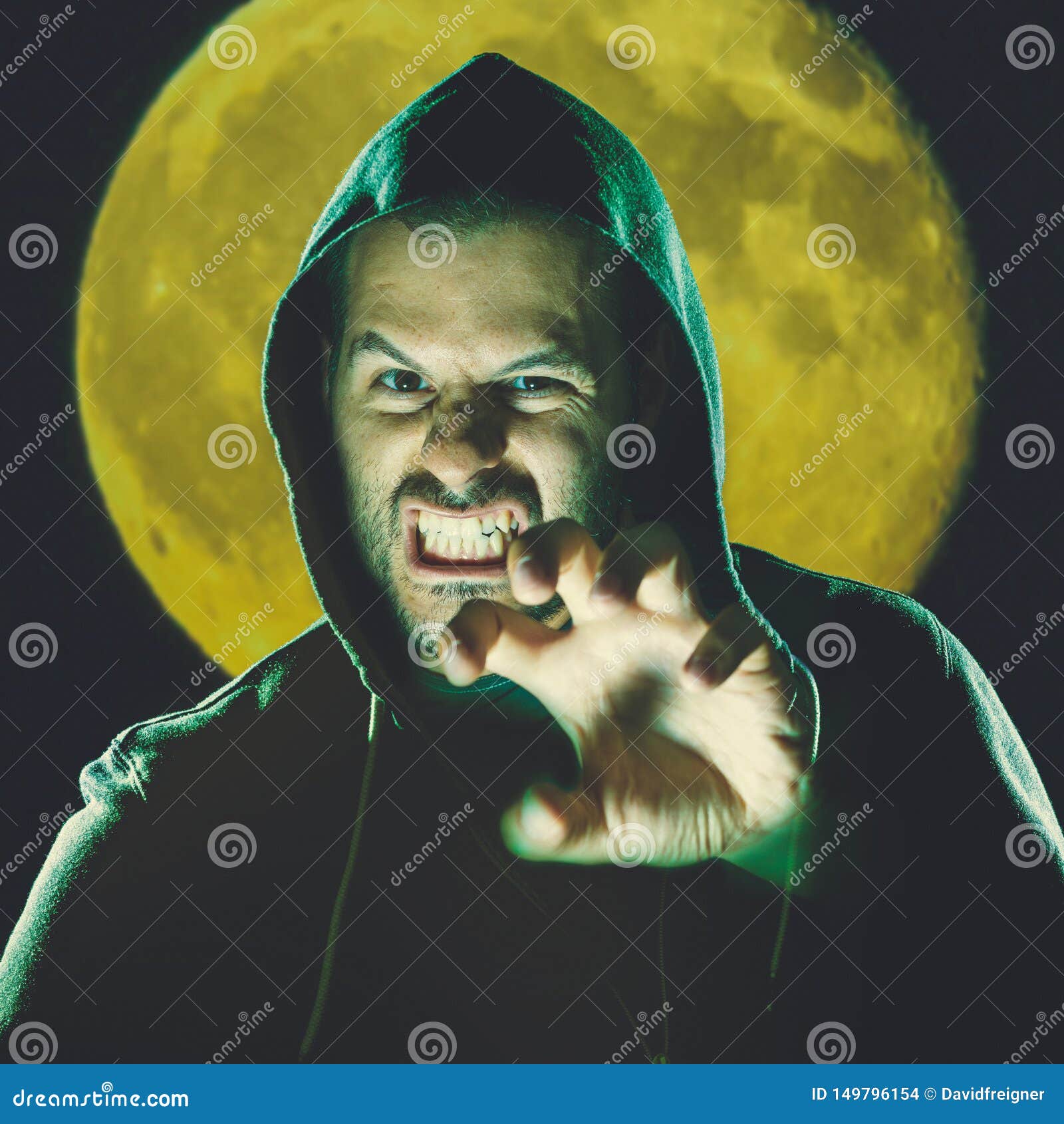 Scary Man before Full Moon in a Night Scene Stock Photo - Image of evil ...