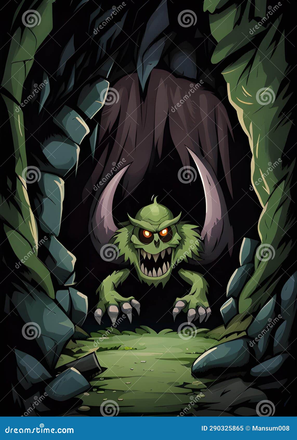 Scary monster in the cave stock illustration. Illustration of graphic ...