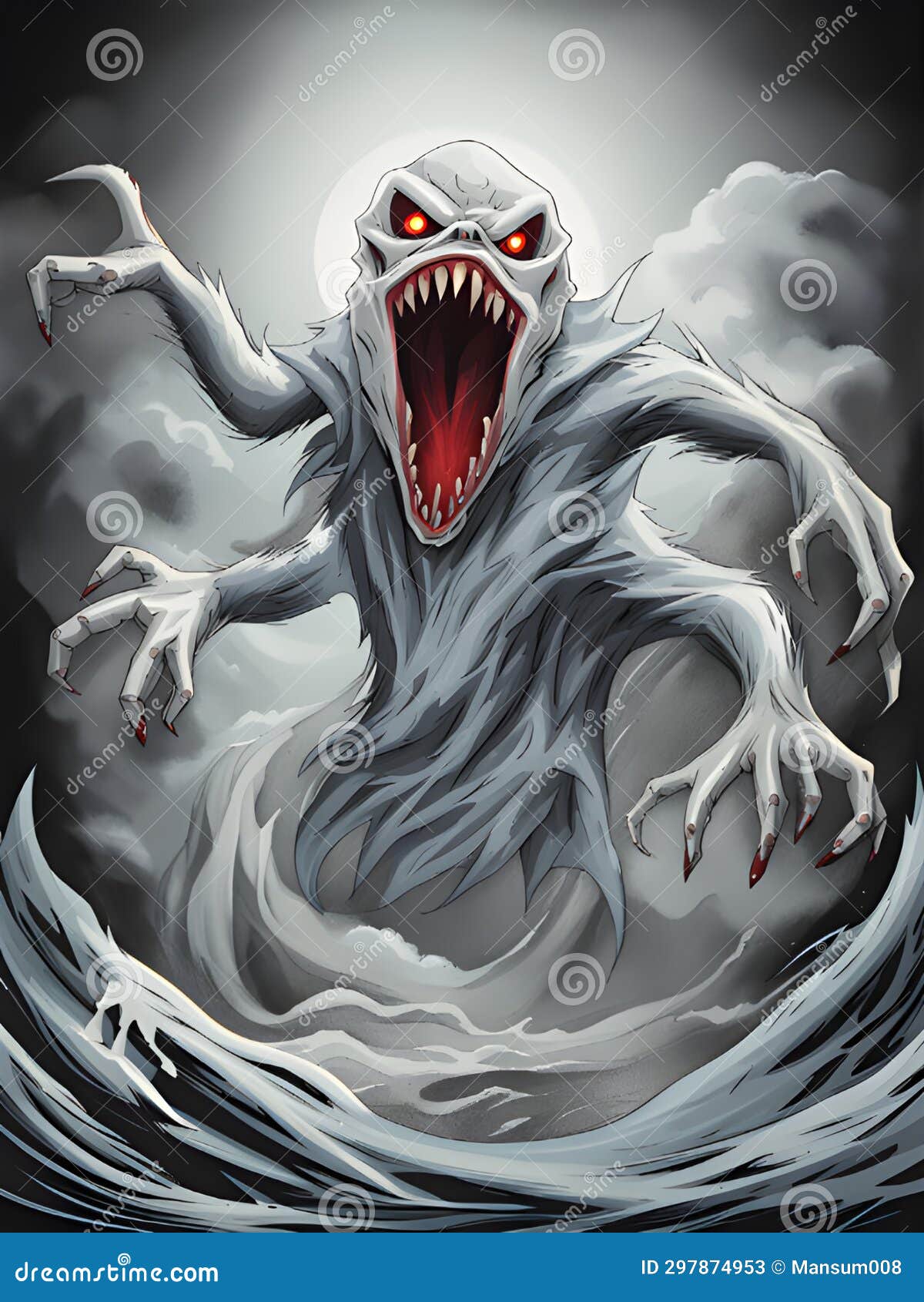 Scary monster in the dark stock illustration. Illustration of teeth ...