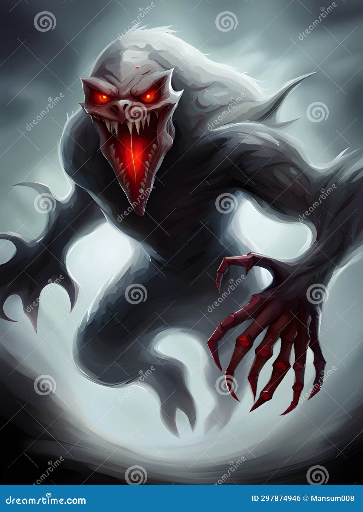 Scary monster in the dark stock illustration. Illustration of halloween ...