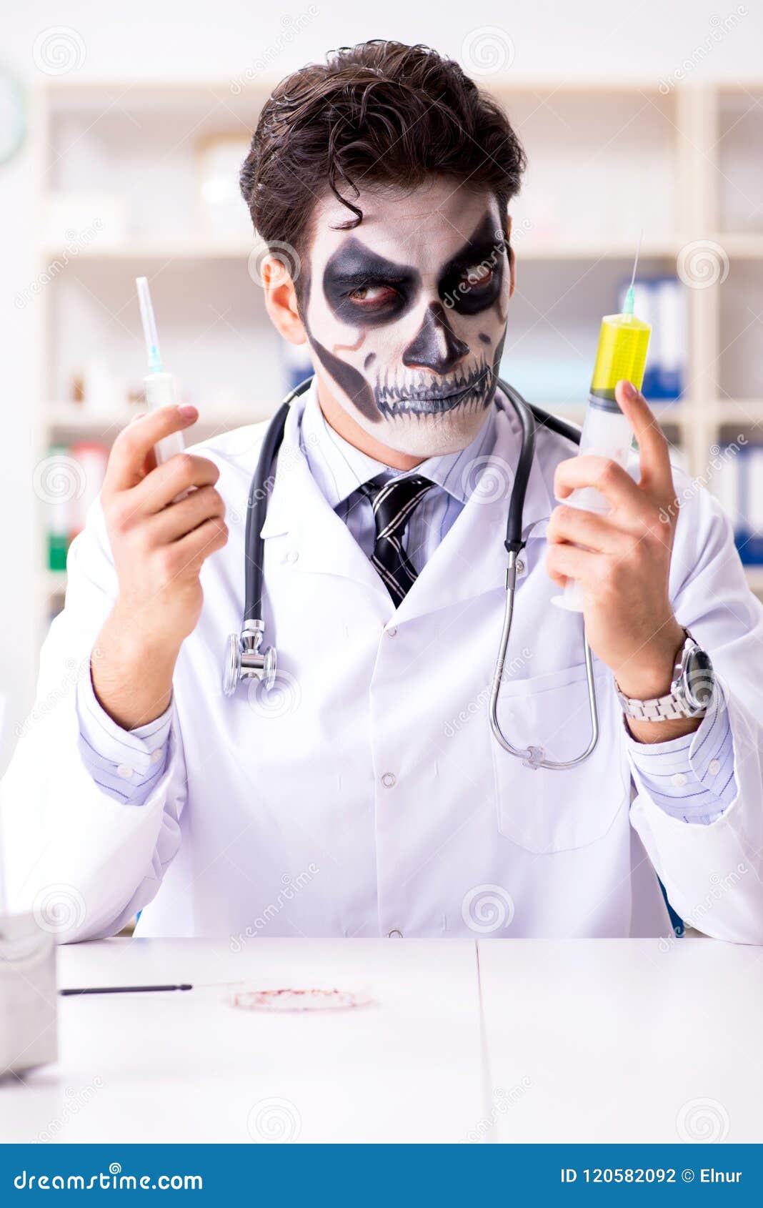 The Scary Monster Doctor Working in Lab Stock Photo - Image of business ...