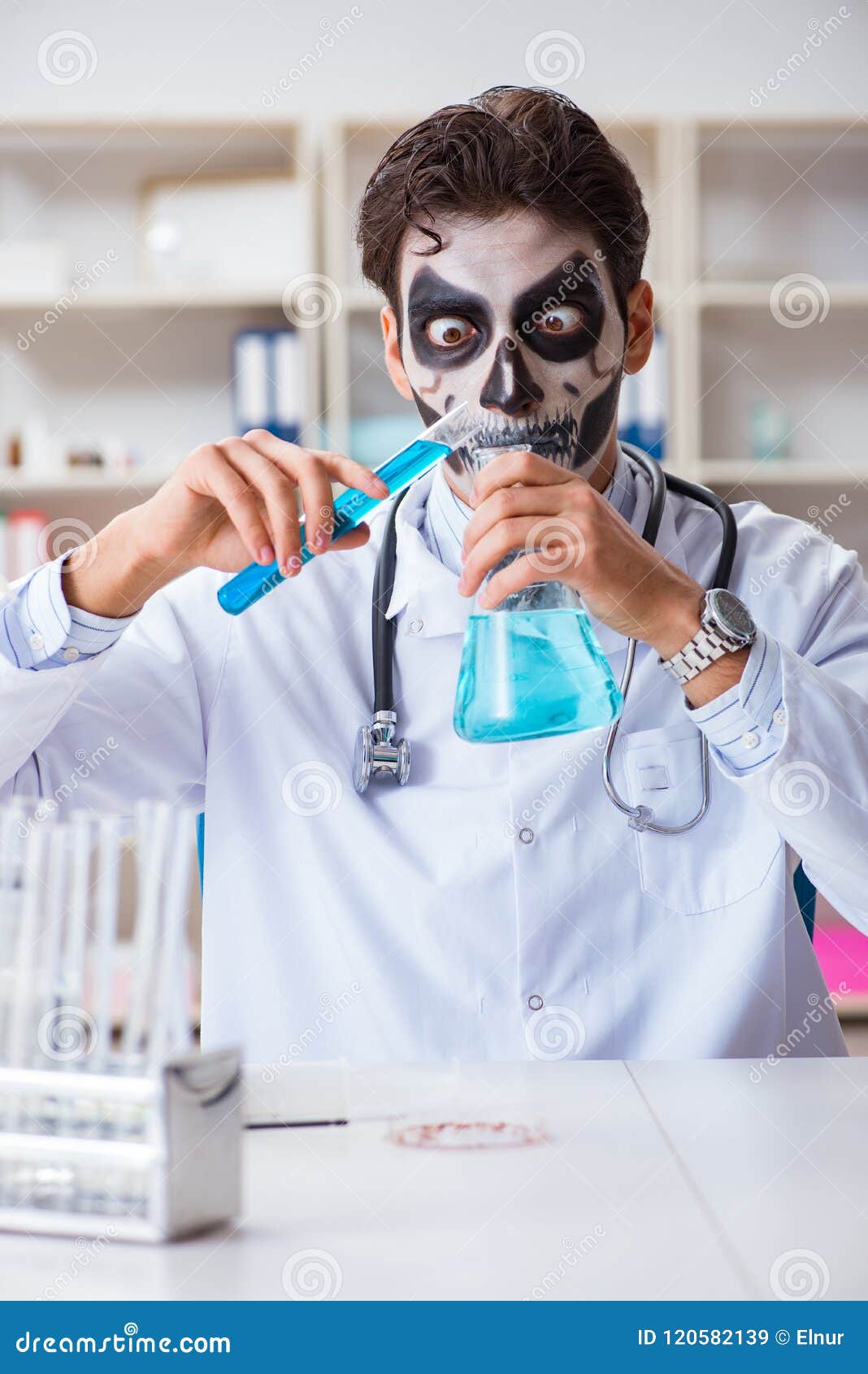 The Scary Monster Doctor Working in Lab Stock Image - Image of liquid ...