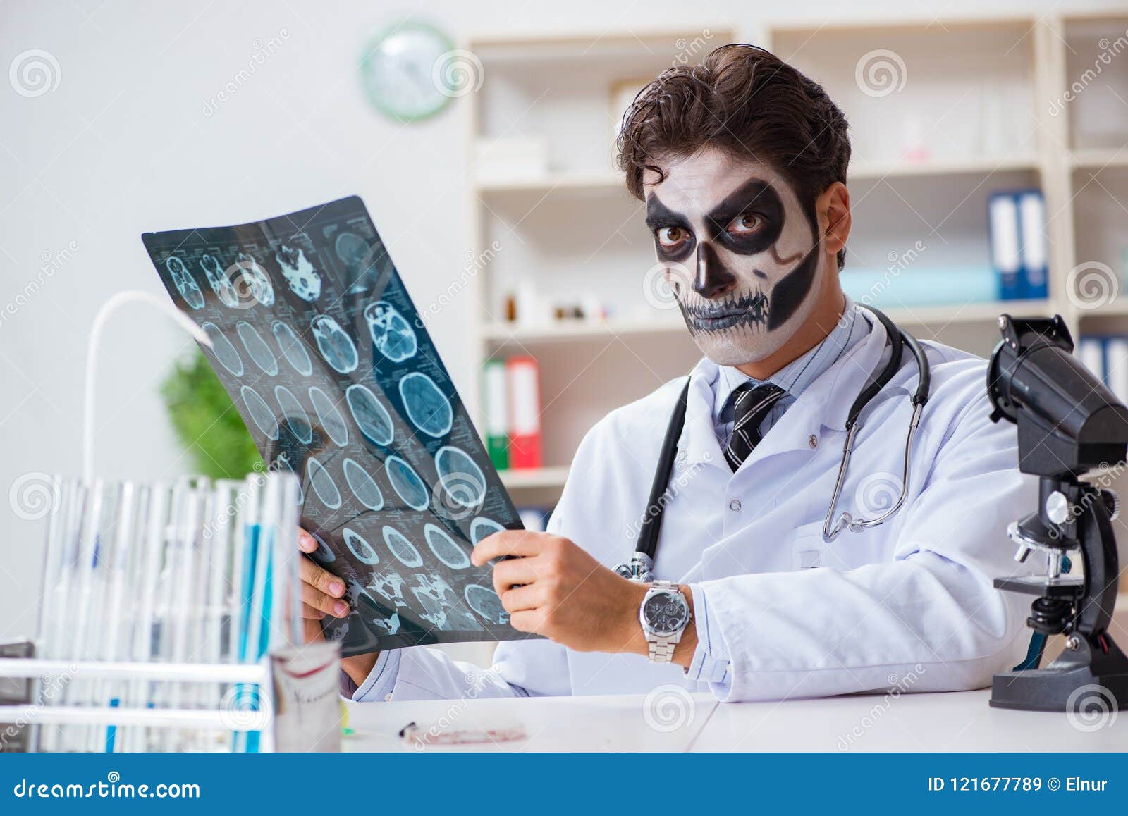 The Scary Monster Doctor Working in Lab Stock Image - Image of facemask ...