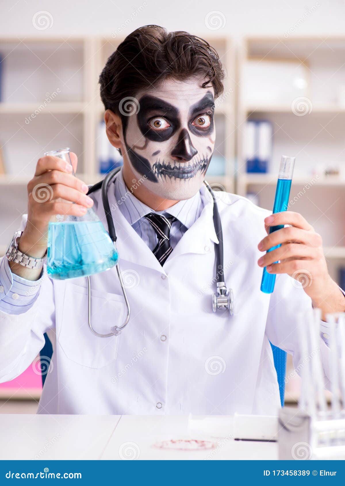 Scary Monster Doctor Working in Lab Stock Image - Image of liquid ...