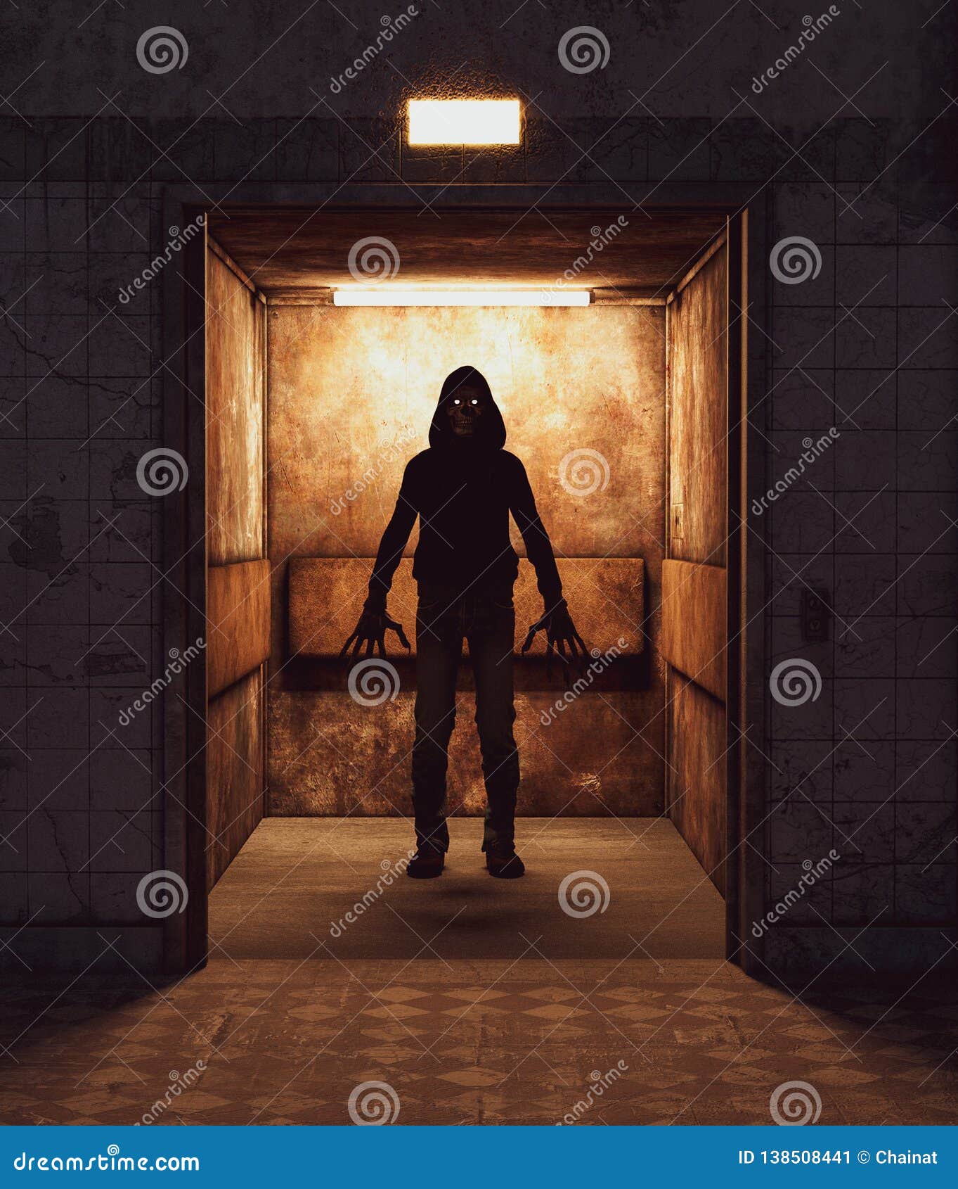 Scary Monster in an Elevator Stock Illustration - Illustration of ...