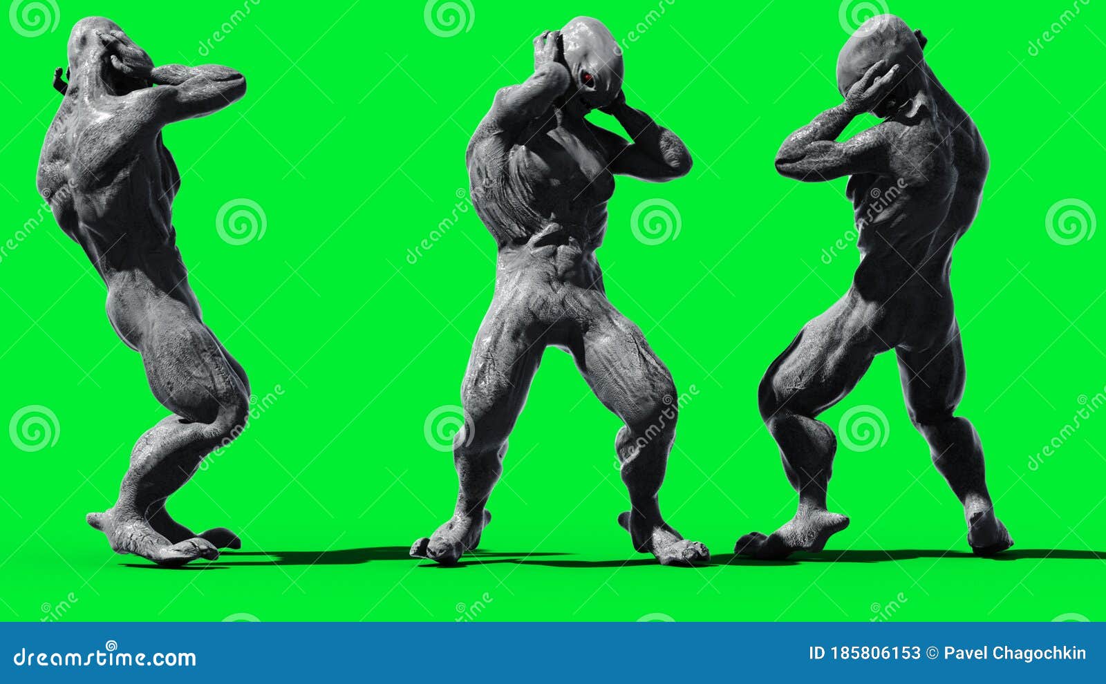 Scary Monster Isolate on Green Screen. 3d Rendering. Stock Illustration ...