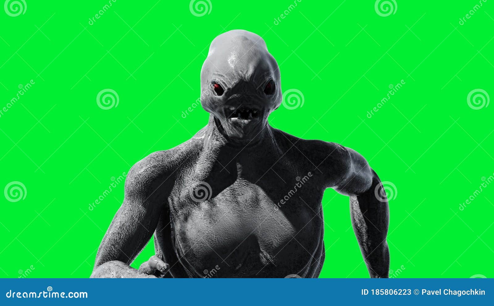 Scary Monster Isolate on Green Screen. 3d Rendering. Stock Illustration ...