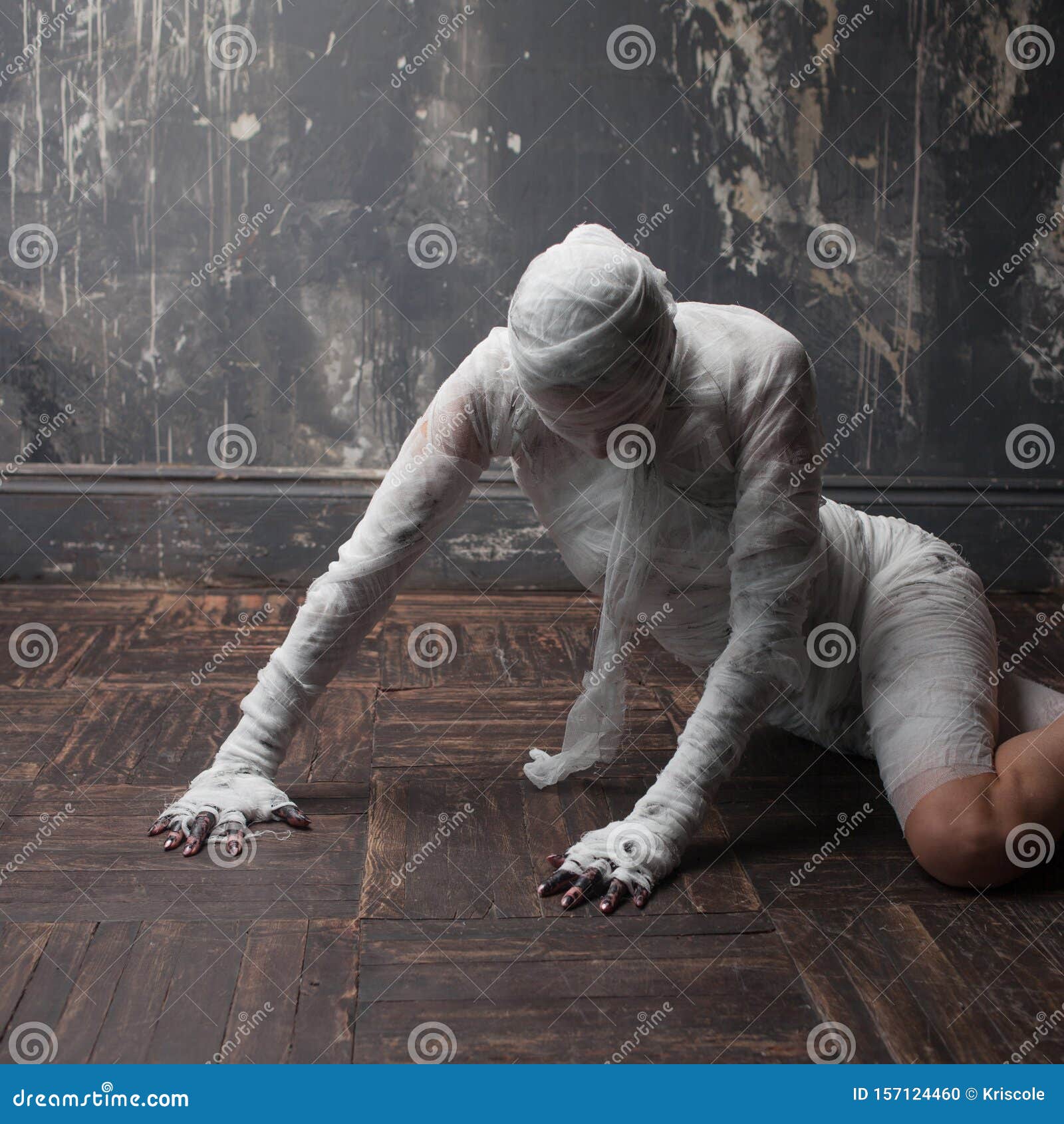 Scary Mummy Creeps On You The Girl With The Bandage Crawling On The