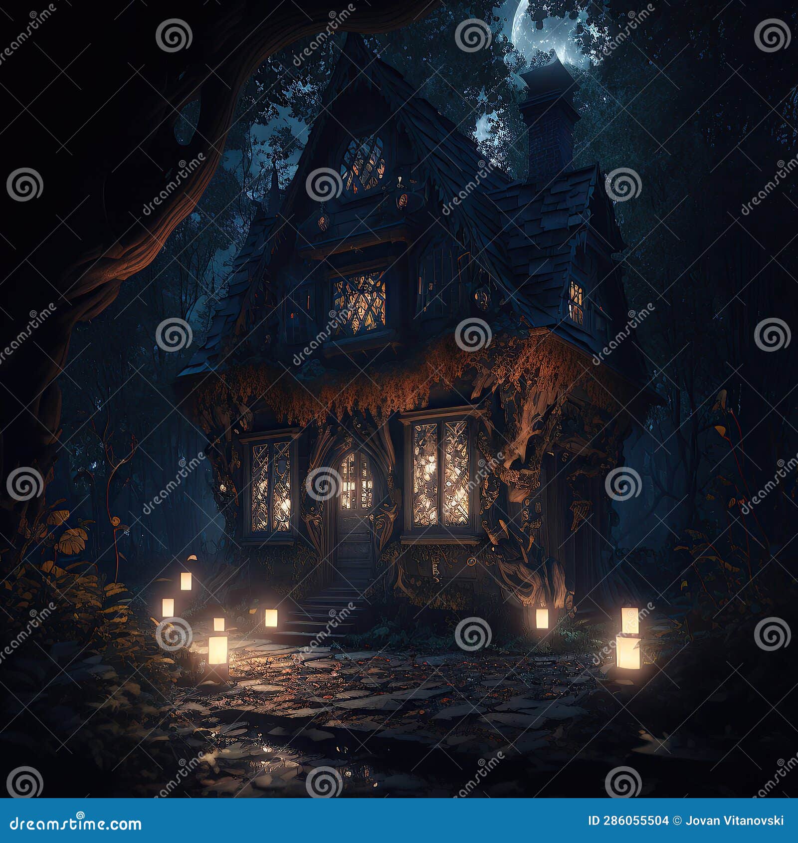 A Scary and Mysterious Wizard S Cottage in the Forest Stock ...