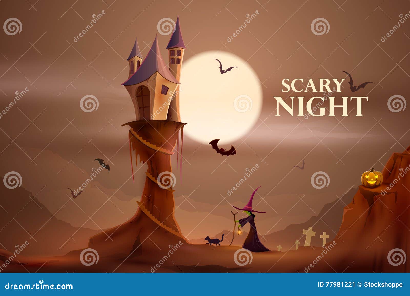 Scary Night Halloween Holiday Background Stock Vector - Illustration of ...