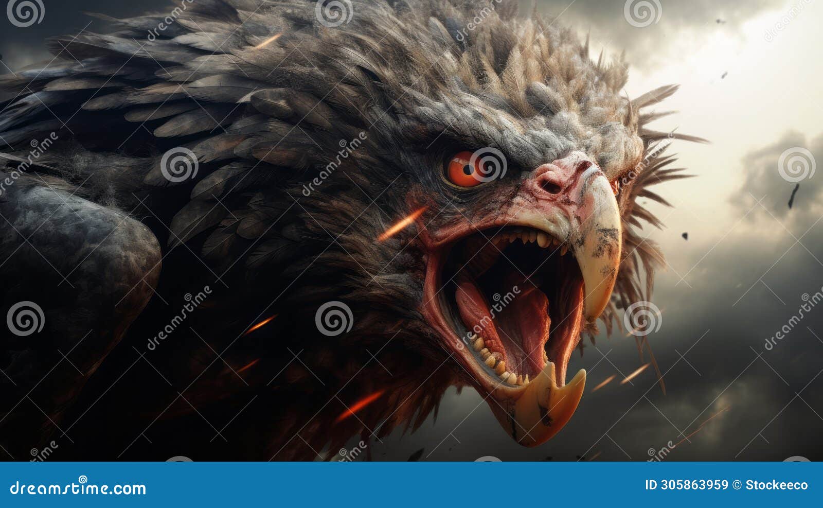 Scary Nightmare Creature with Eagle Head Stock Illustration ...