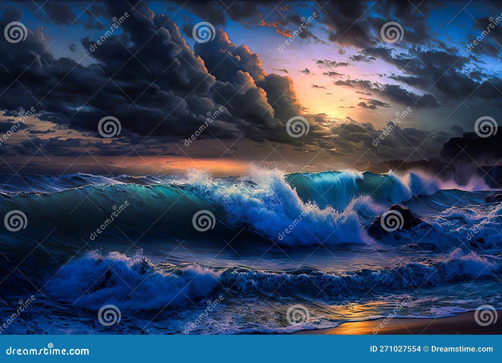 Scary ocean wavesScary stock illustration. Illustration of horizon ...