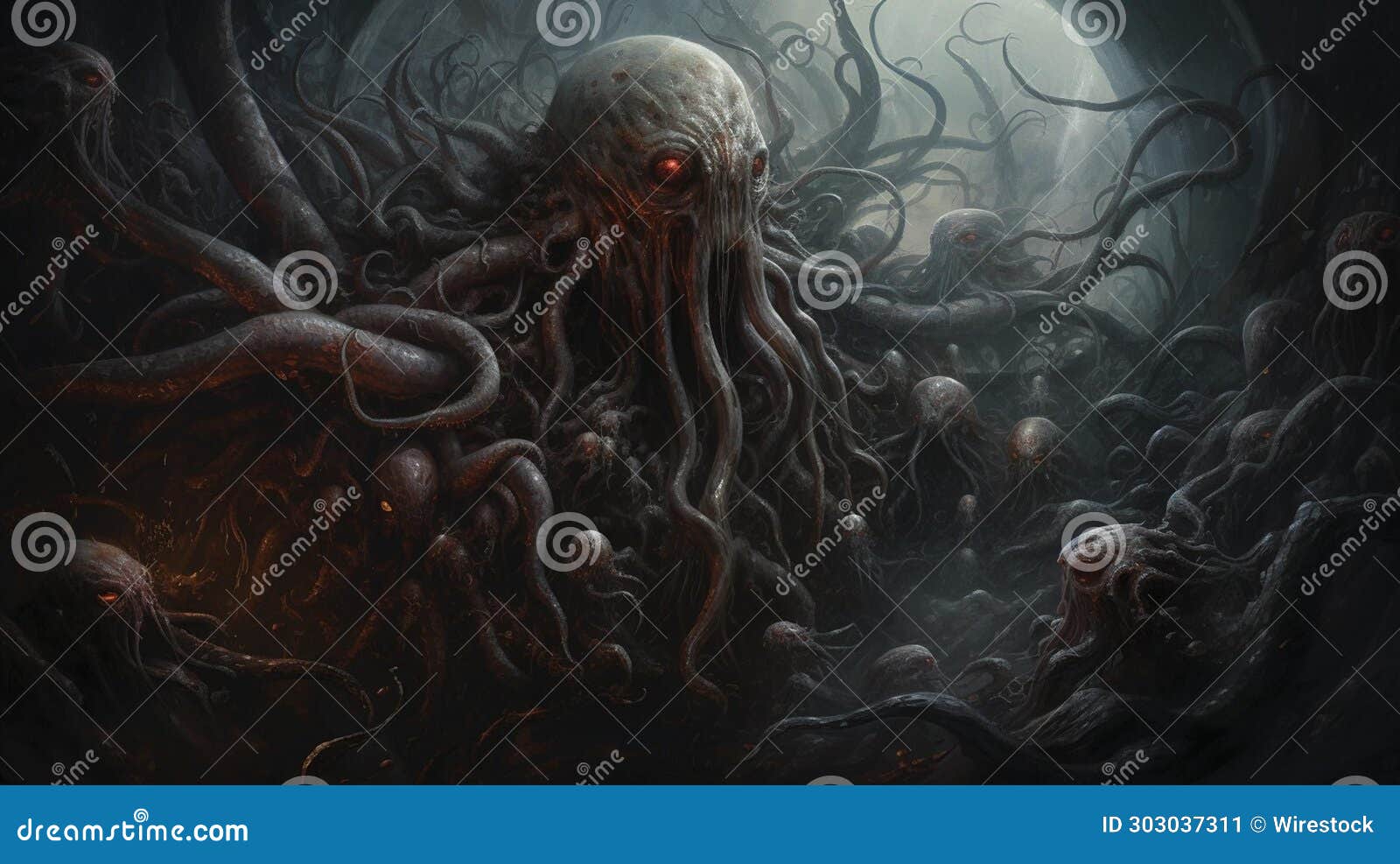 Scary Octopus Creature in a Spooky Atmosphere, AI-generated. Stock ...