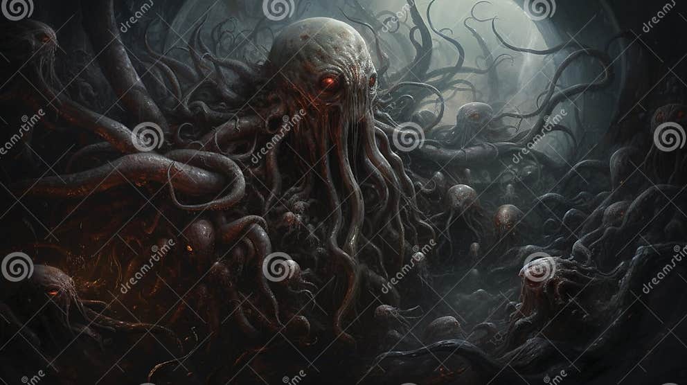 Scary Octopus Creature in a Spooky Atmosphere, AI-generated. Stock ...