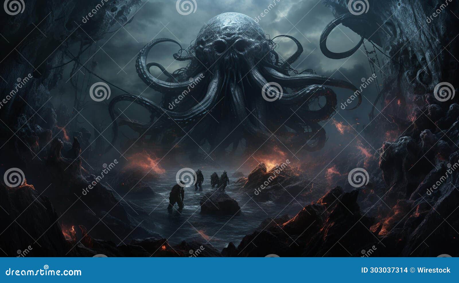 Scary Octopus Creature in a Spooky Atmosphere, AI-generated. Stock ...