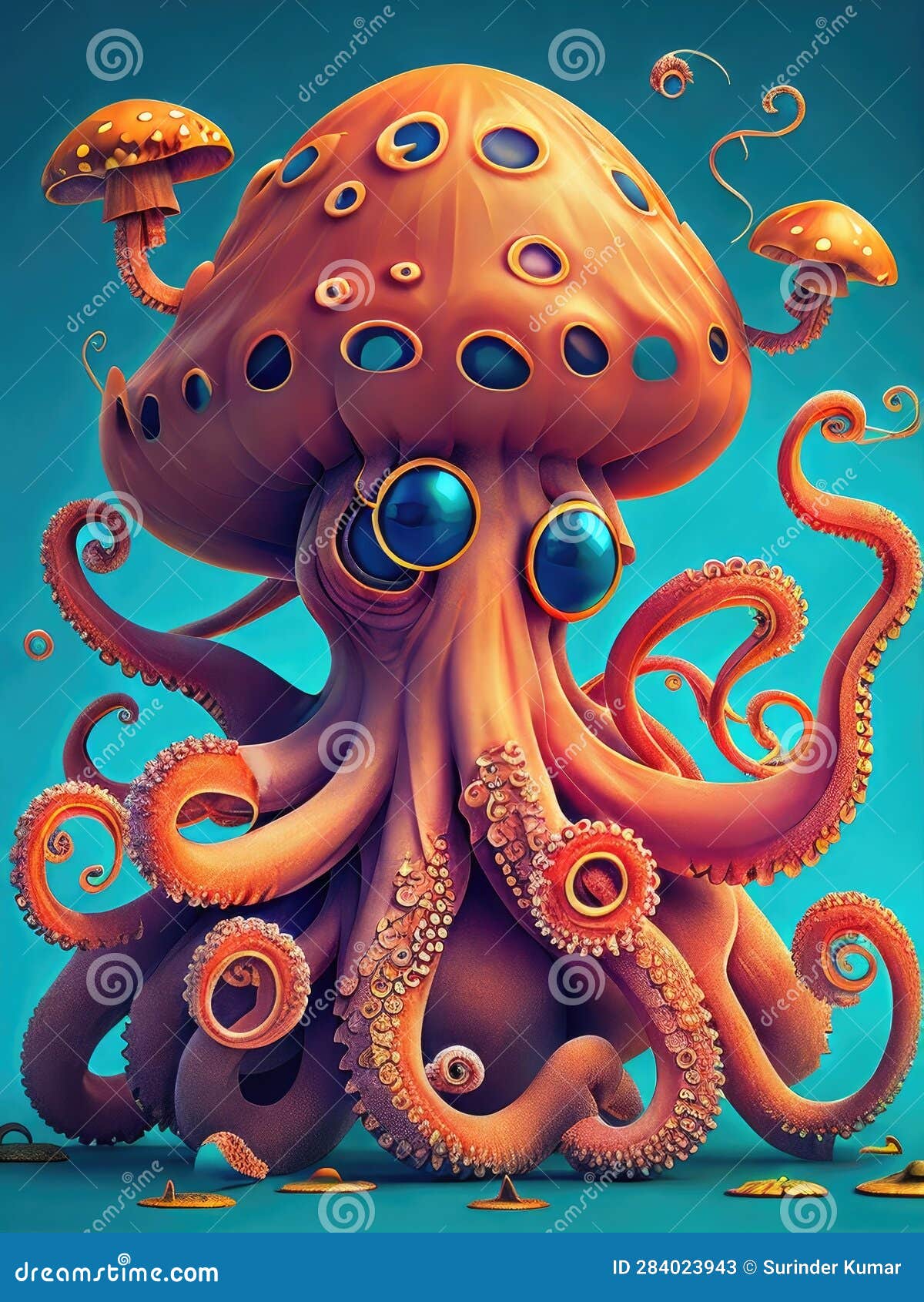 Scary Octopus And Ship Anchor Vector Illustration | CartoonDealer.com ...