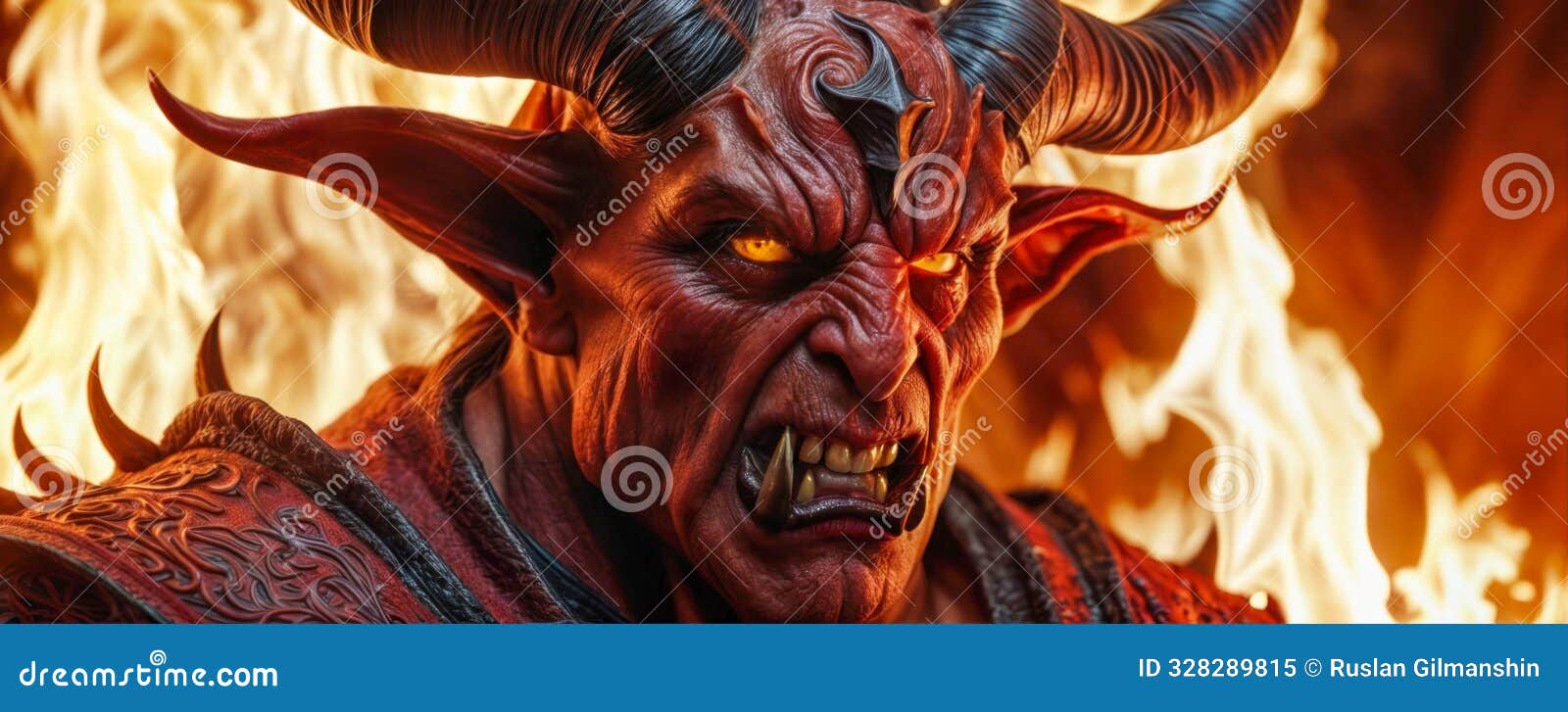 Scary Portrait of a Devil Figure in Hell Fire Background Stock Image ...