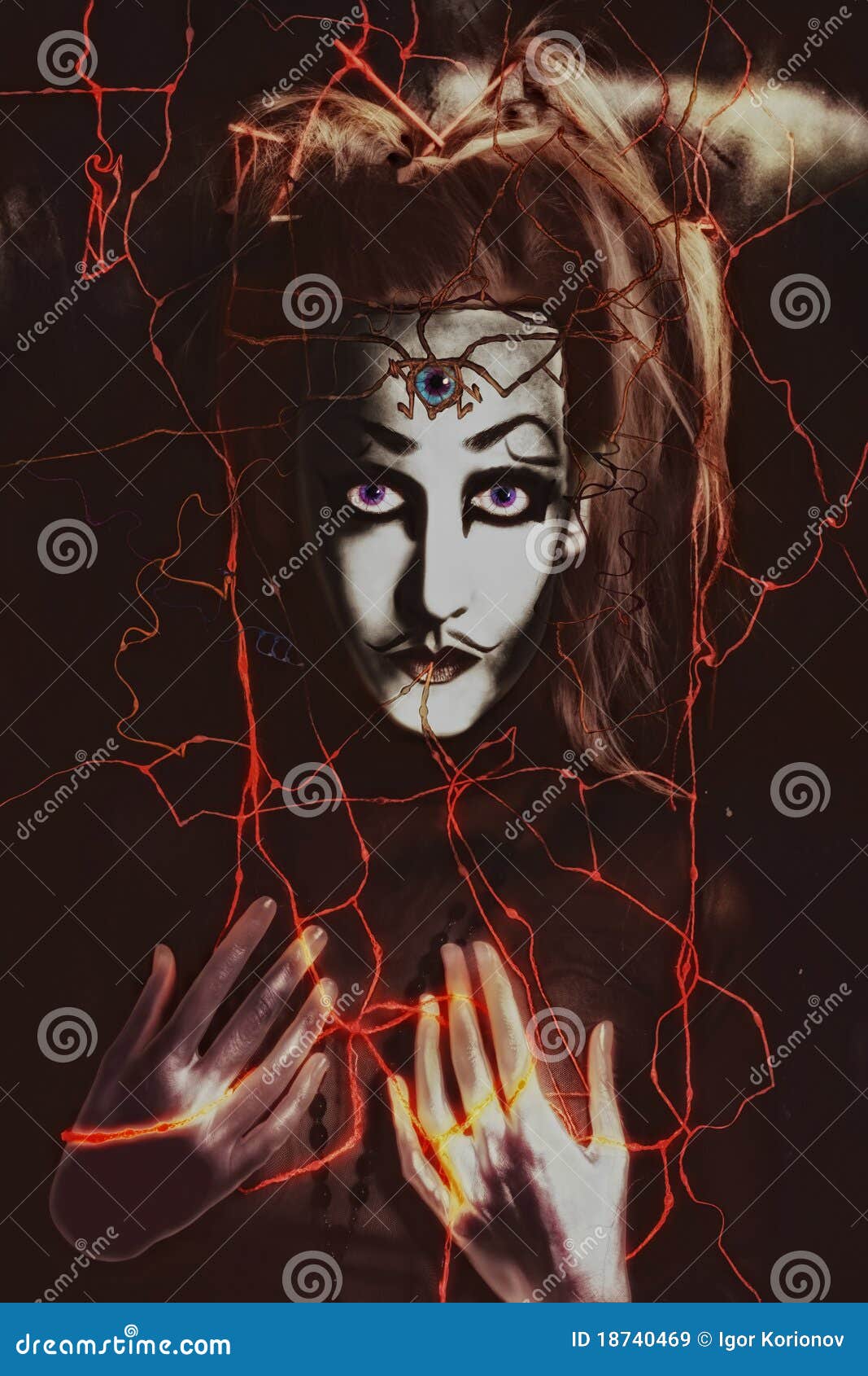Scary Portrait of Woman with Third Eye in Forehead Stock Illustration ...
