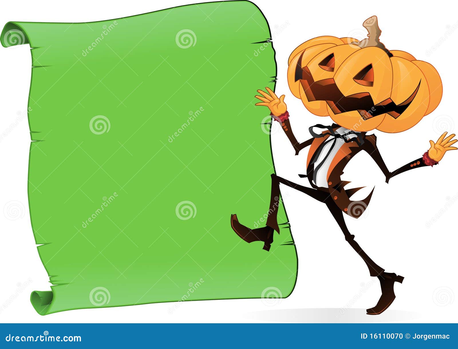 Scary Pumpkin Character with Scroll Stock Vector - Illustration of ...