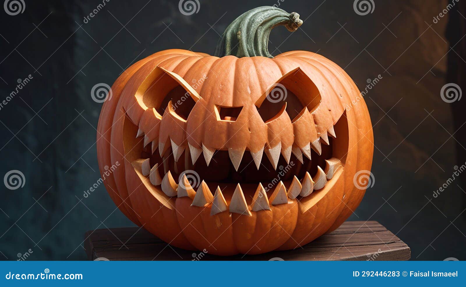 A Scary Pumpkin with Sharp Teeth Carved in Stock Illustration ...