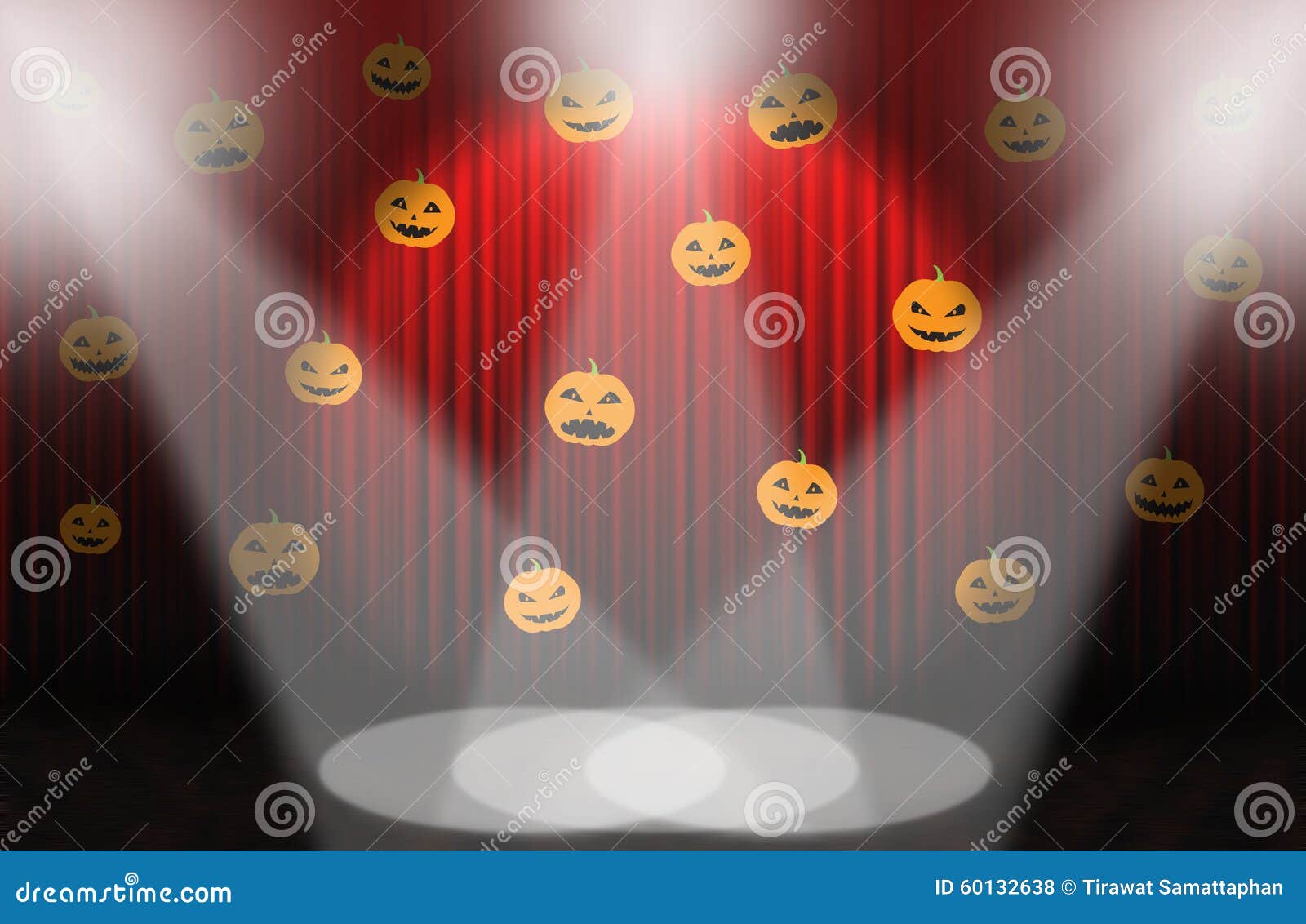 Scary Pumpkins, Red Rising Curtain with Spotlight Stock Photo - Image ...